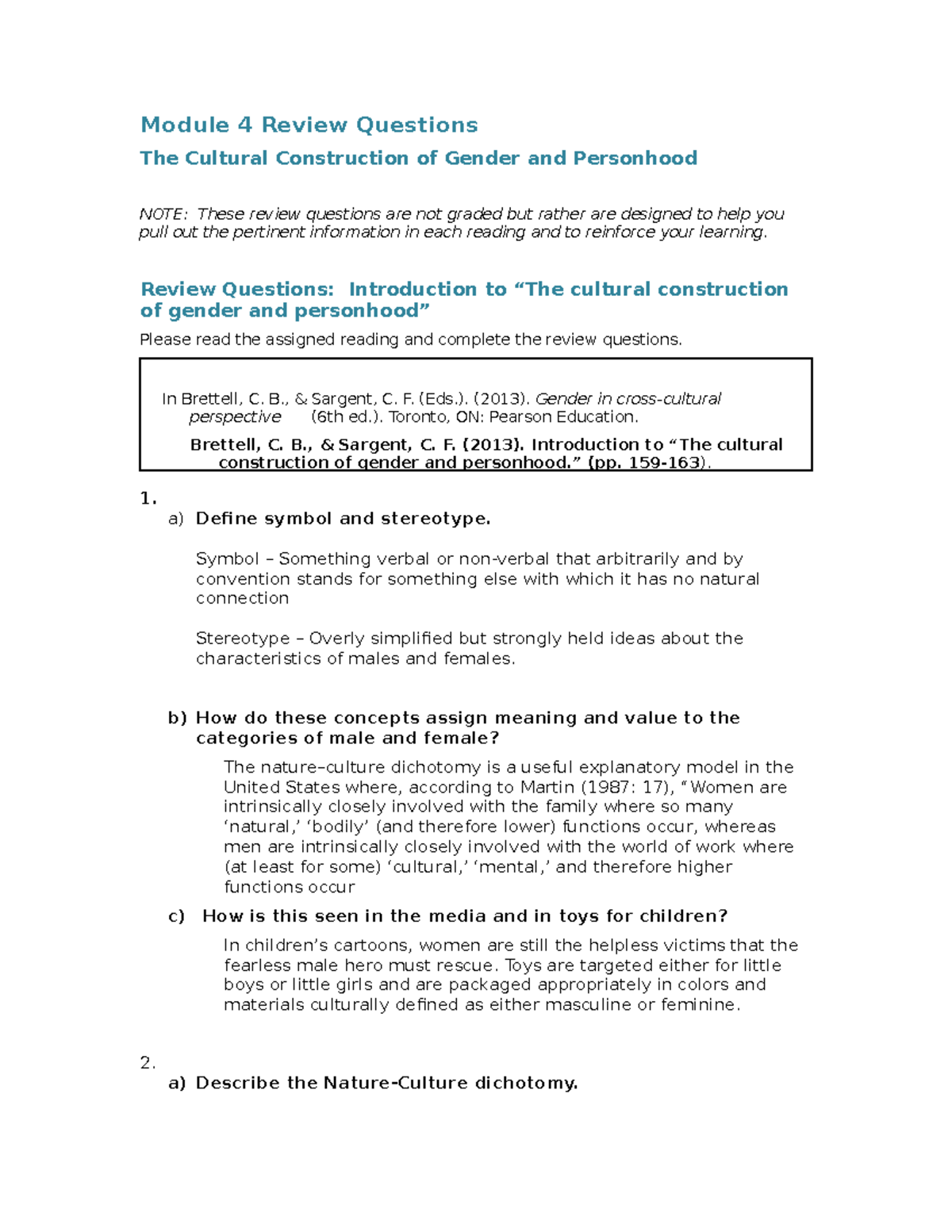 Module 4 Review Questions - Module 4 Review Questions The Cultural ...