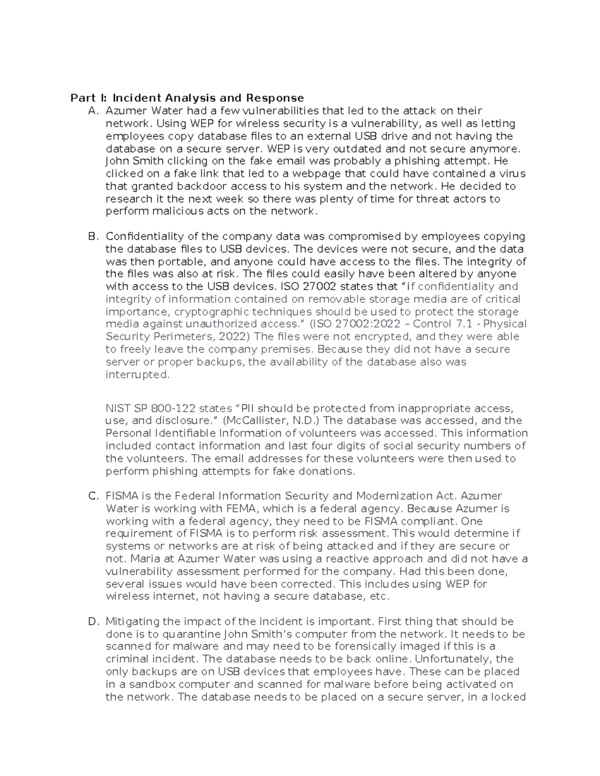 C843 Incident Analysis and Risk Assessment for Azumer Water - Studocu