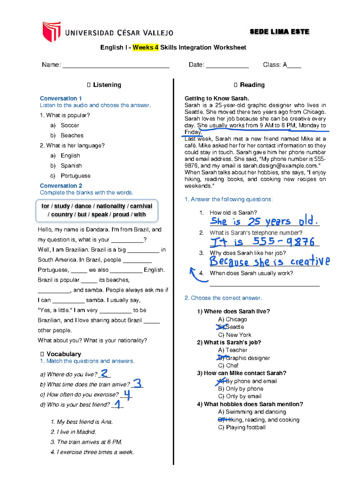 English I - Week 4 Skills Integration Worksheet - Studocu