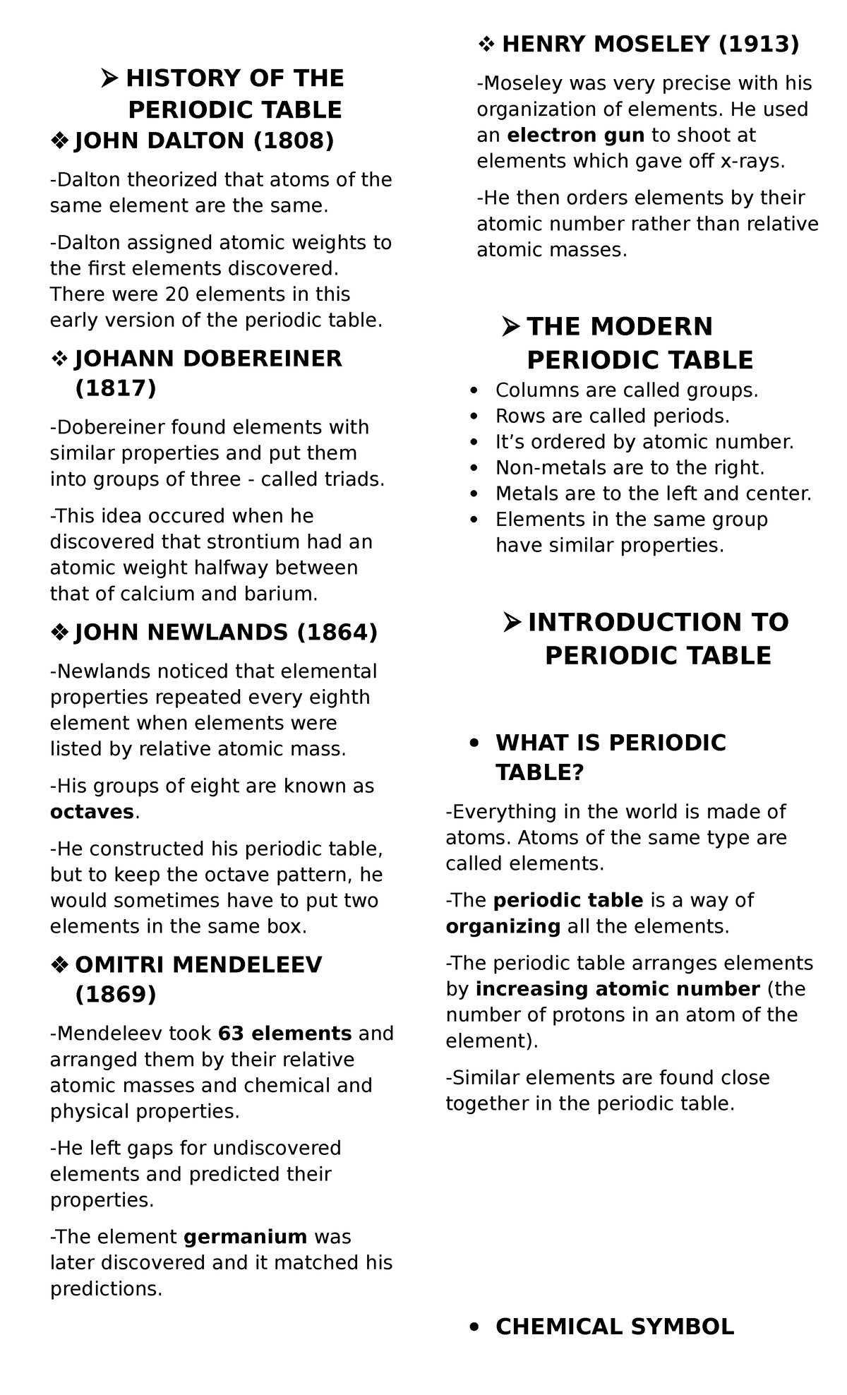 Reviewer - periodic table - HISTORY OF THE PERIODIC TABLE JOHN DALTON ...