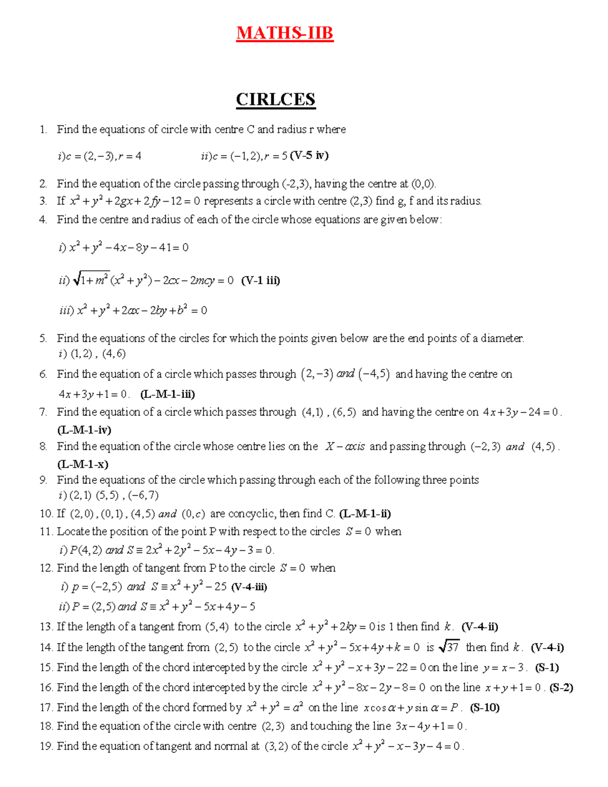 Maths-IIB: Important Questions on Circles, Ellipses, and Hyperbolas ...
