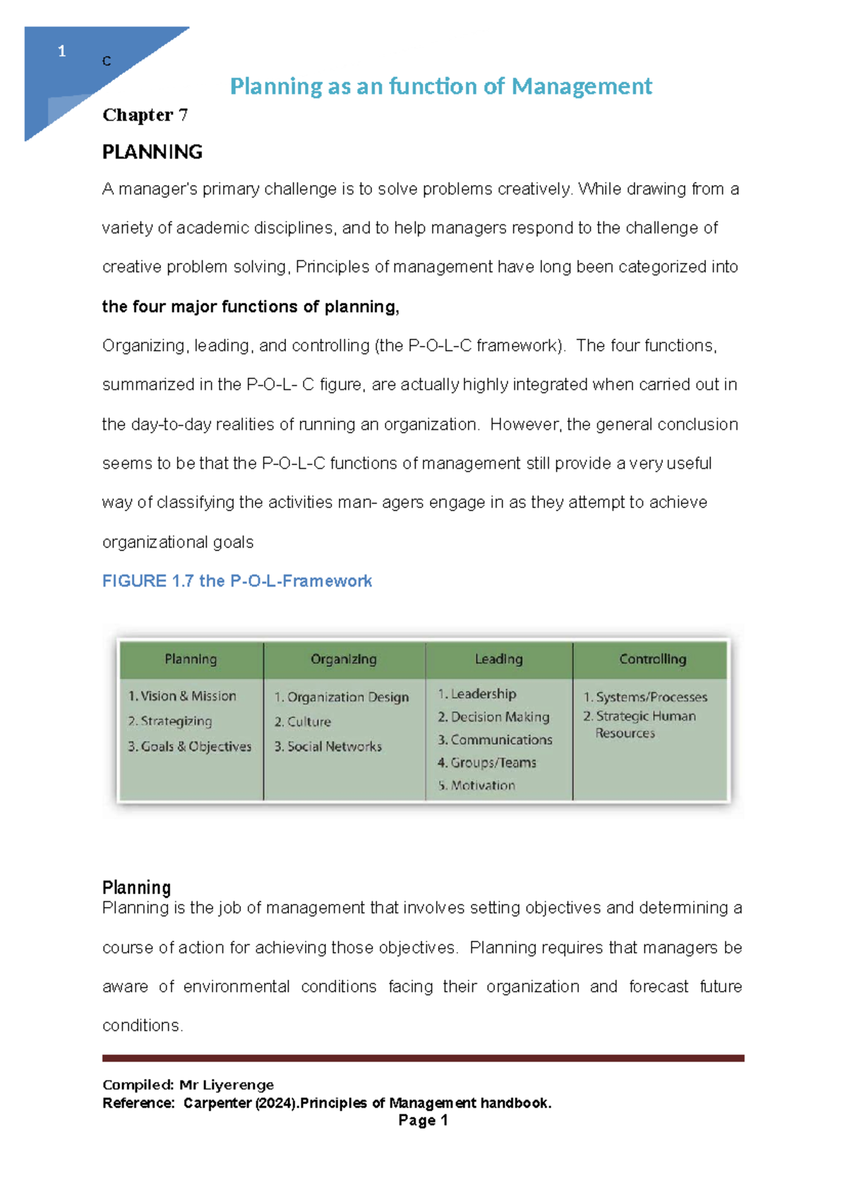 1 C Chapter 7: Management Planning Functions and Processes - Studocu