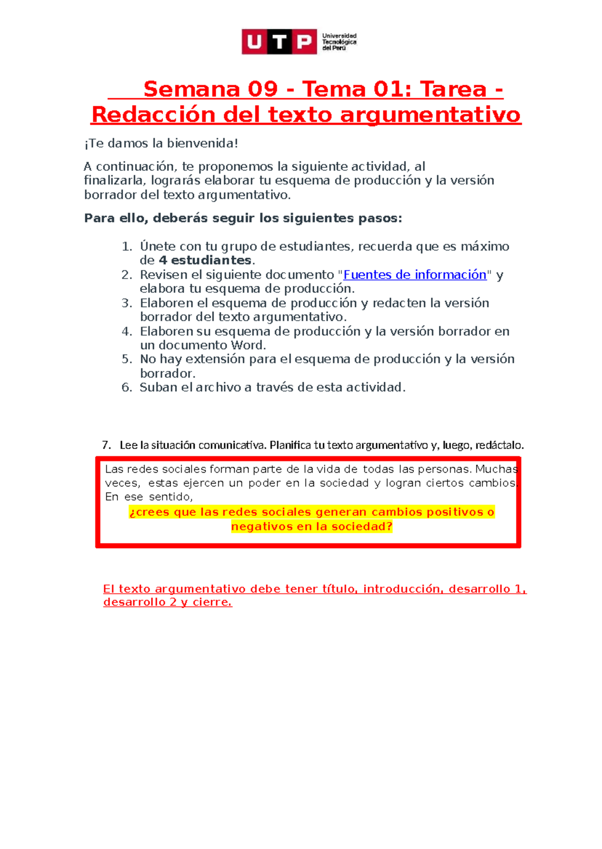 Semana 09 - Tarea: Redacción del Texto Argumentativo - Studocu