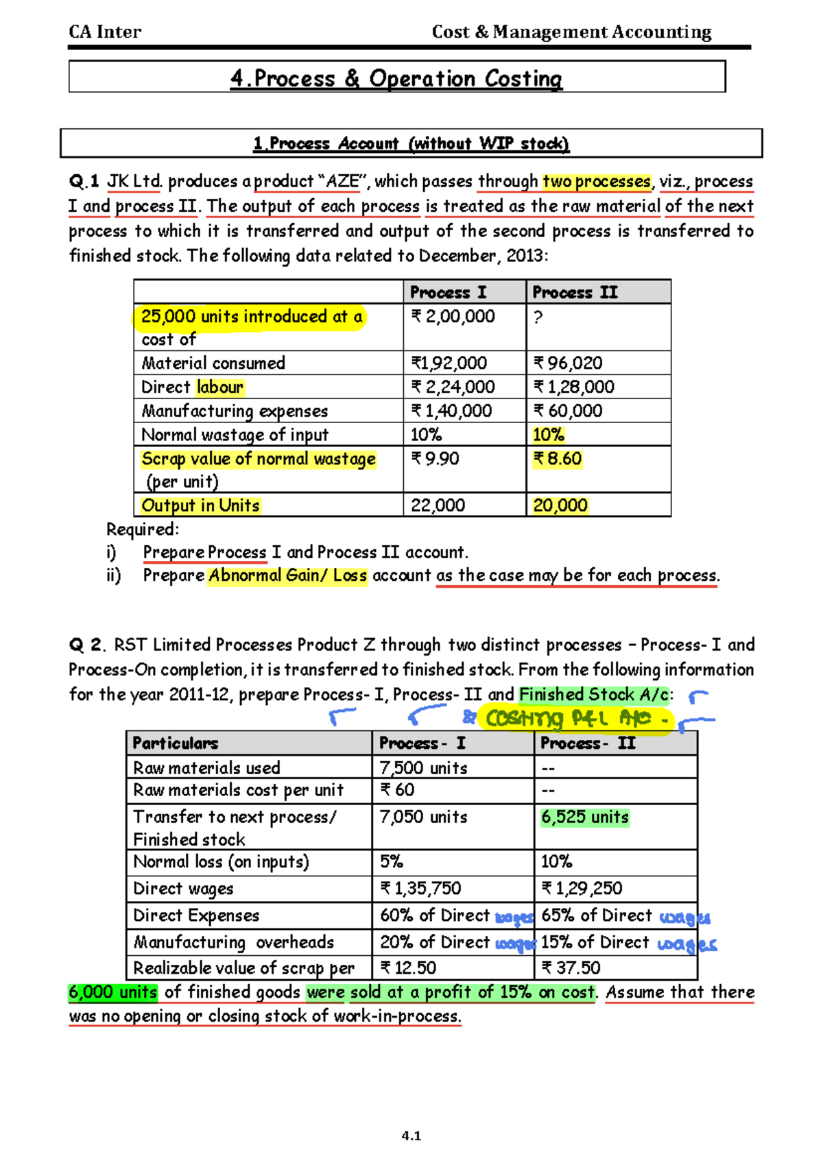Process Costing Overview and Detailed Accounts for Multiple Scenarios ...