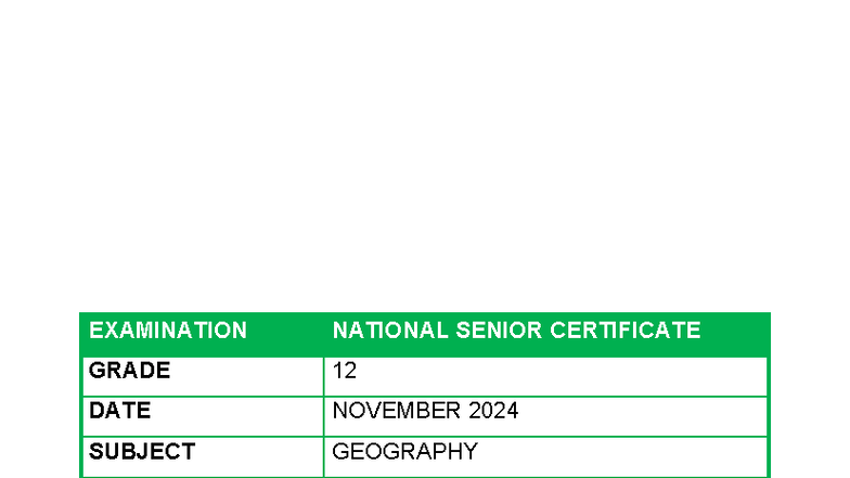 Geography P1 NSC November 2024 Examination Paper - Studocu