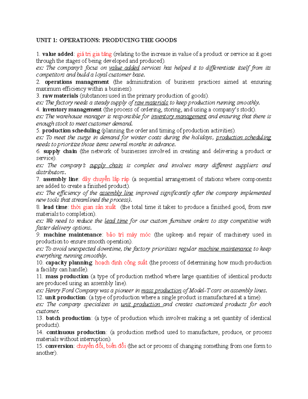 UNIT 1: OPERATIONS - KEY TERMS AND CONCEPTS IN PRODUCTION - Studocu