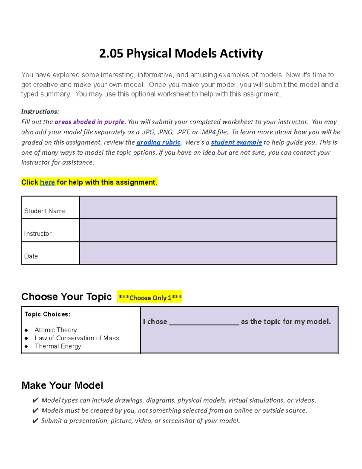 2.05 Physical Models Activity Worksheet Guide - Studocu
