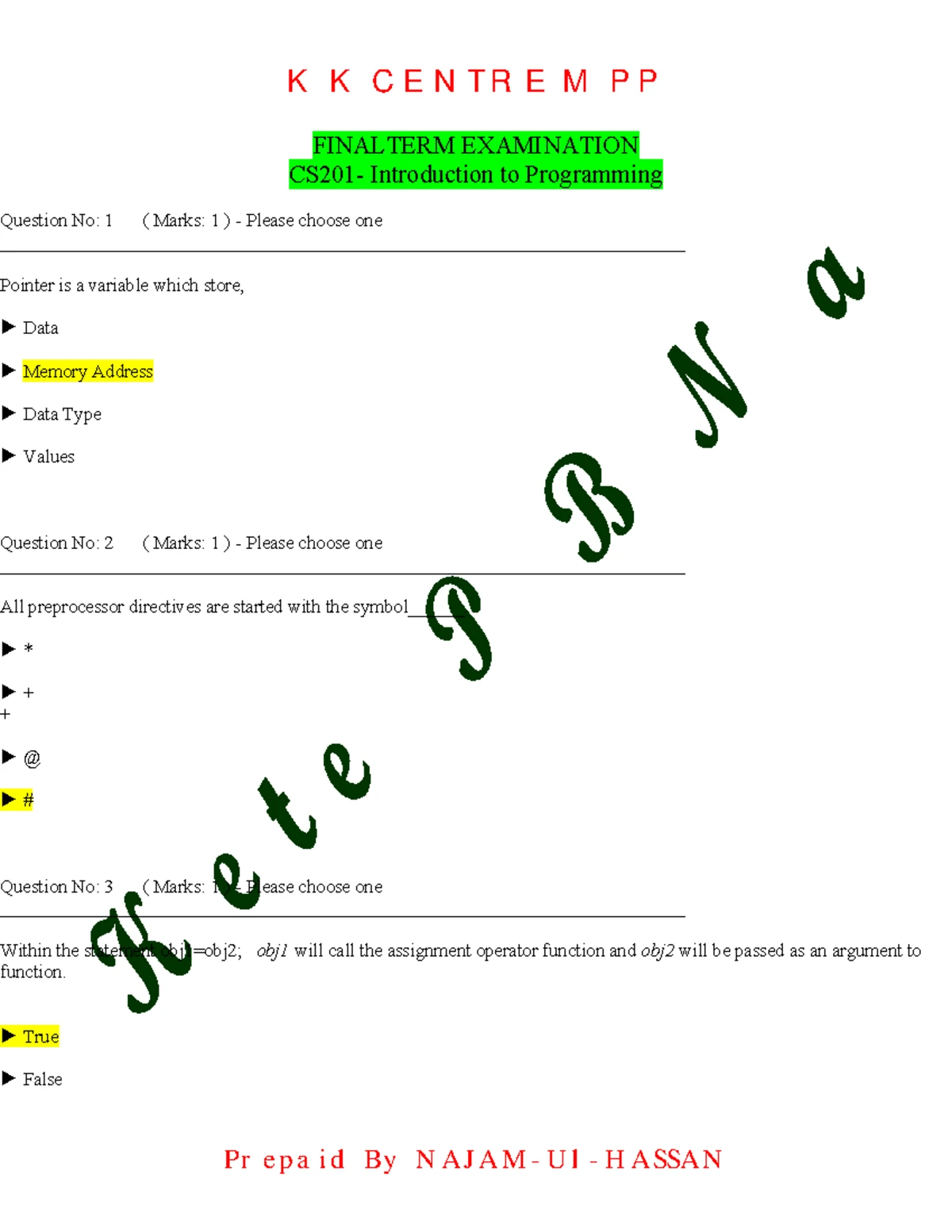 CS201P-Final Term-Spring 2024-Latest MCQ's - BS Computer science ...