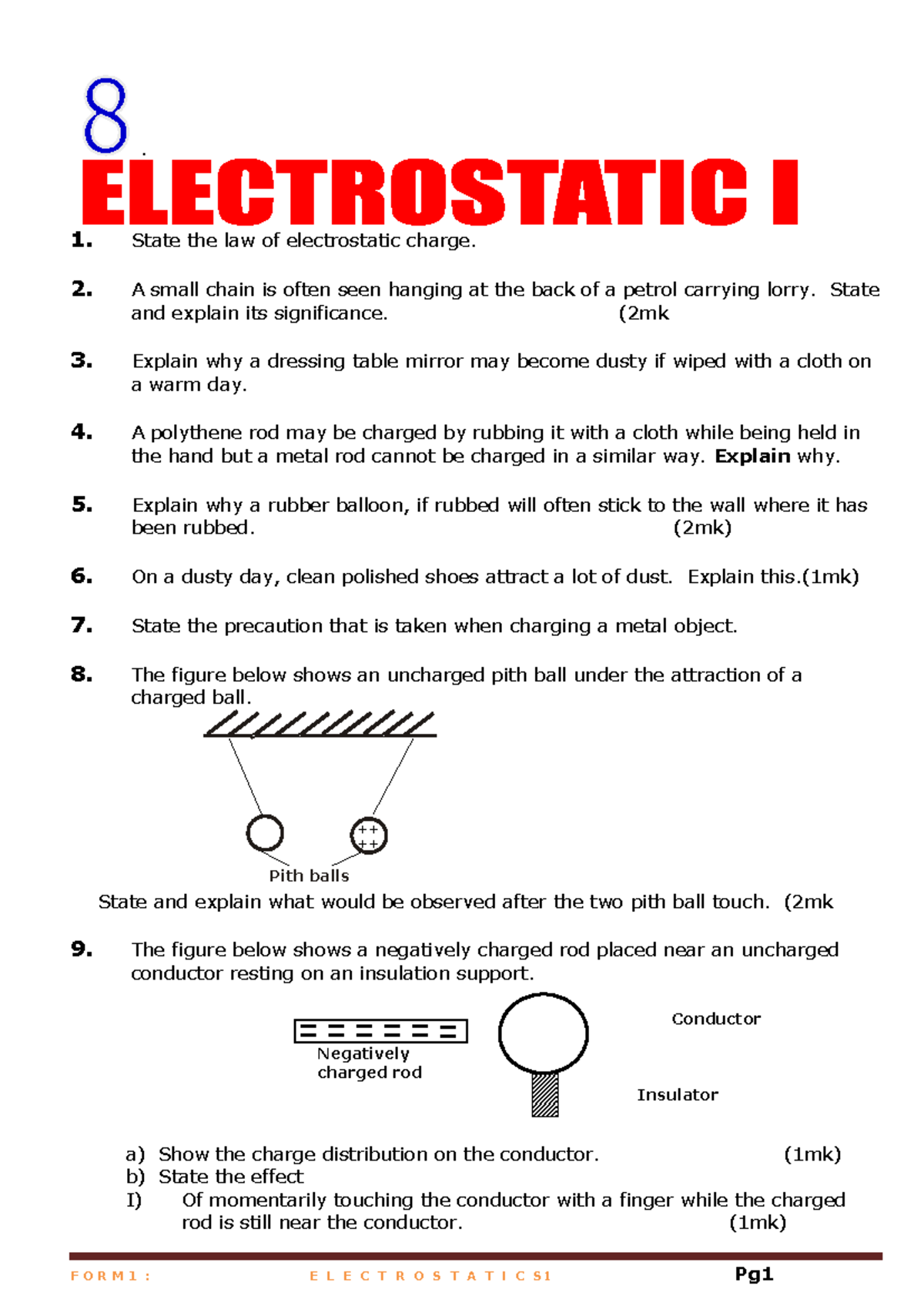 1 7- Electrostatics-1 - Copy - ++ ++ ####### Pith balls ...