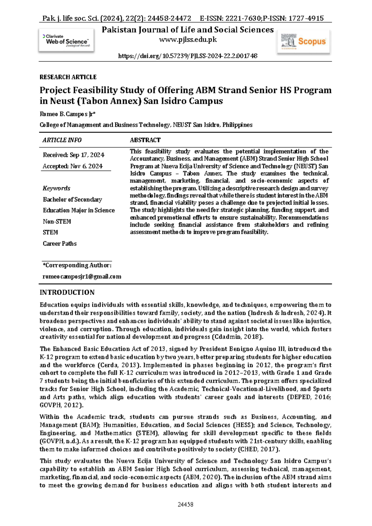 Feasibility Study of ABM Strand Senior HS Program at NEUST - Studocu