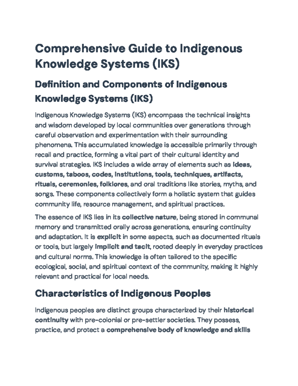Comprehensive Analysis of Indigenous Knowledge Systems (IKS) and Their Impact - Studocu