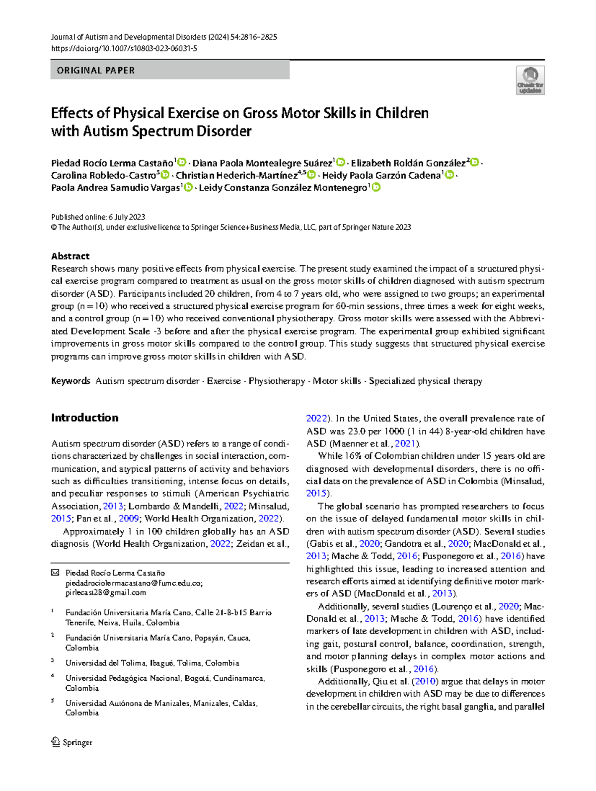 Effects of Physical Exercise on Gross Motor Skills in Children with ASD ...