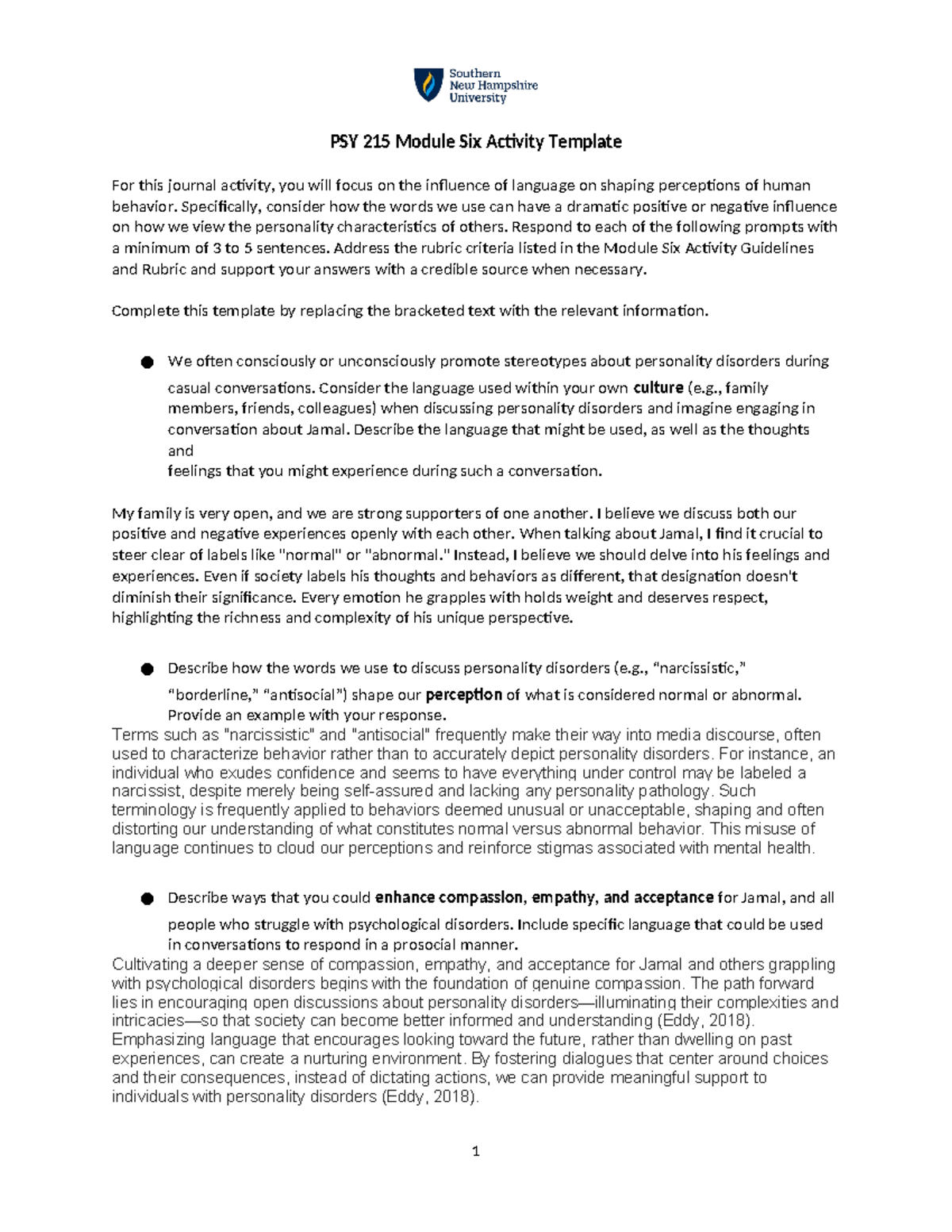 PSY 215 Module Six Activity Template - PSY 215 Module Six Activity ...
