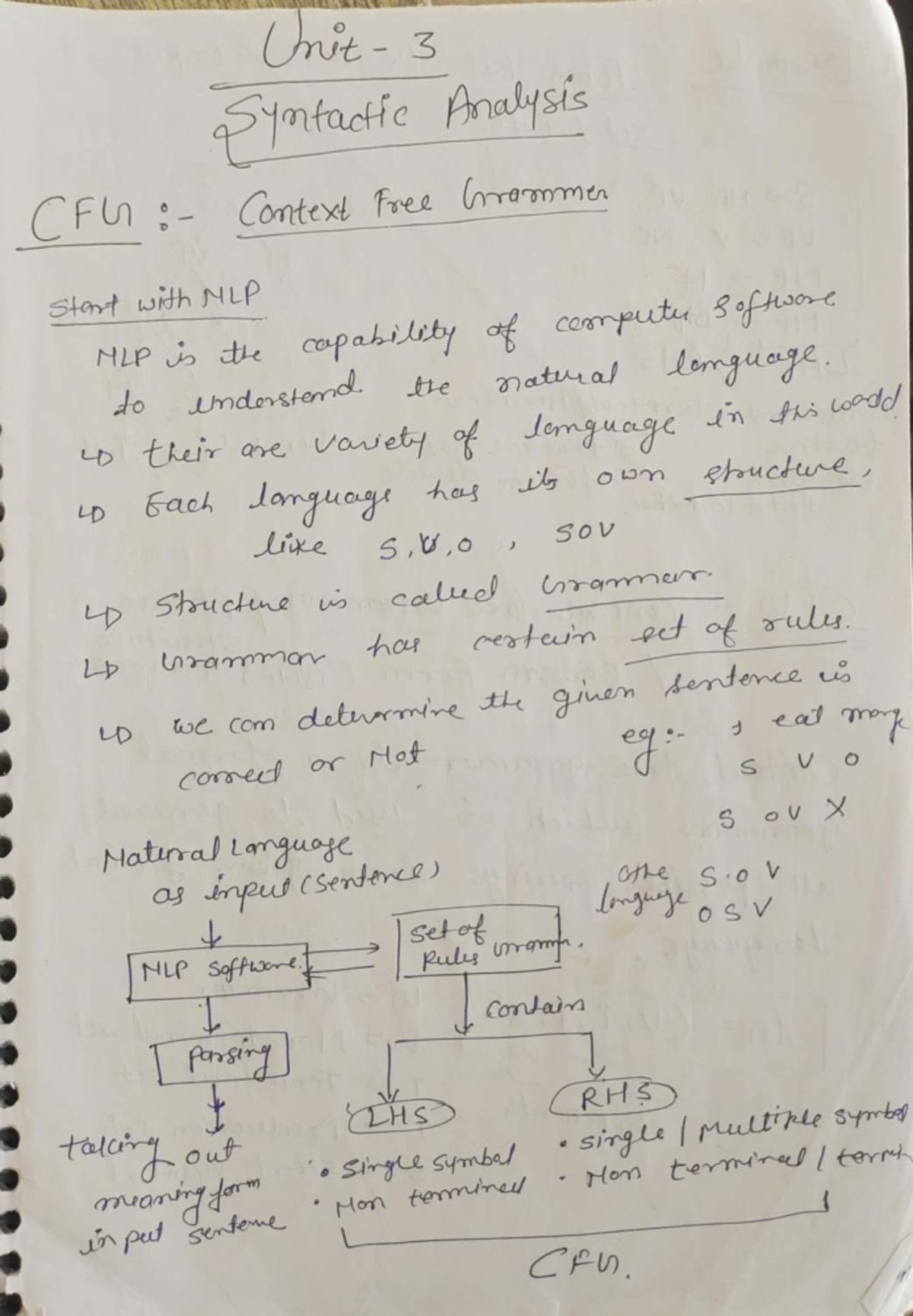 NLP 3 - Unit 3 Syntactic Analysis and Context-Free Grammar Notes - Studocu