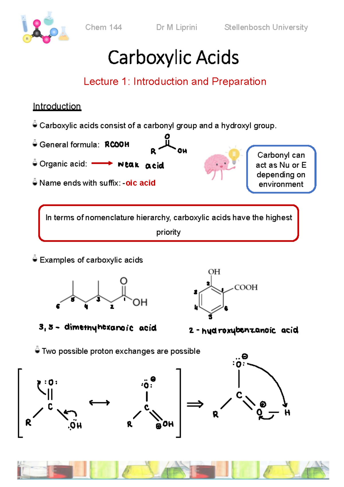 Chem 144 Dr M Liprini Stellenbosch University Carboxylic Acids Lecture ...