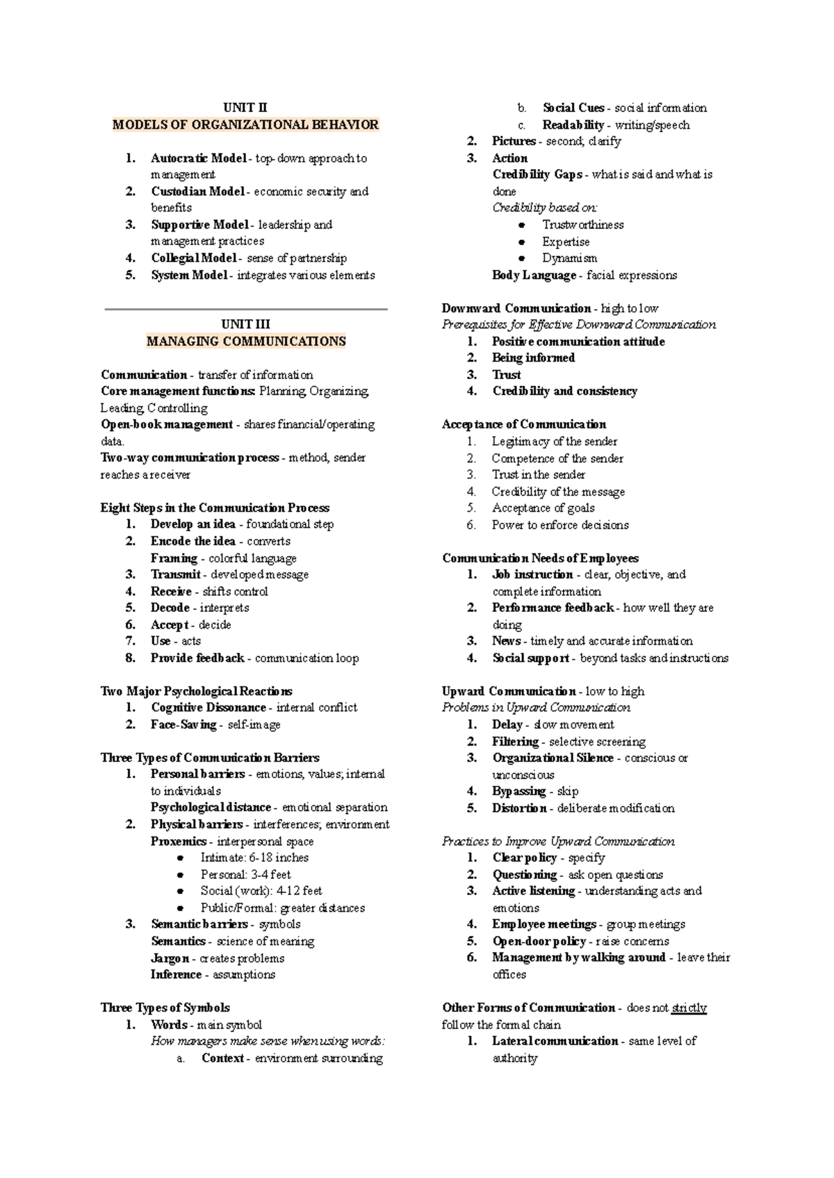 Unit II, III, IV, V - Models of Org Behavior to Motivation & Reward ...