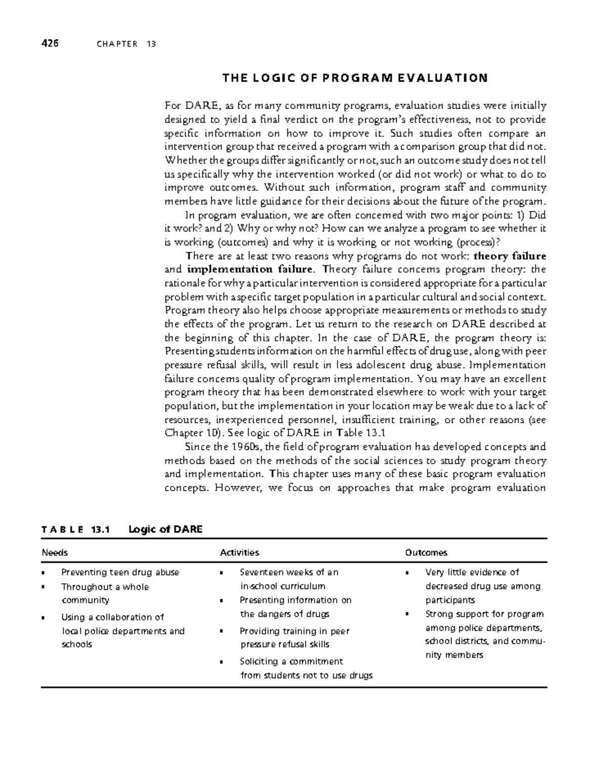 426 CHAPTER 13 PROGRAM EVALUATION: UNDERSTANDING EFFECTIVENESS AND ...