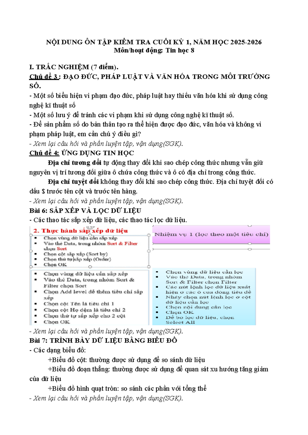 NỘI DUNG ÔN TẬP KIỂM TRA CUỐI KỲ 1 - TIN HỌC 8 - Studocu