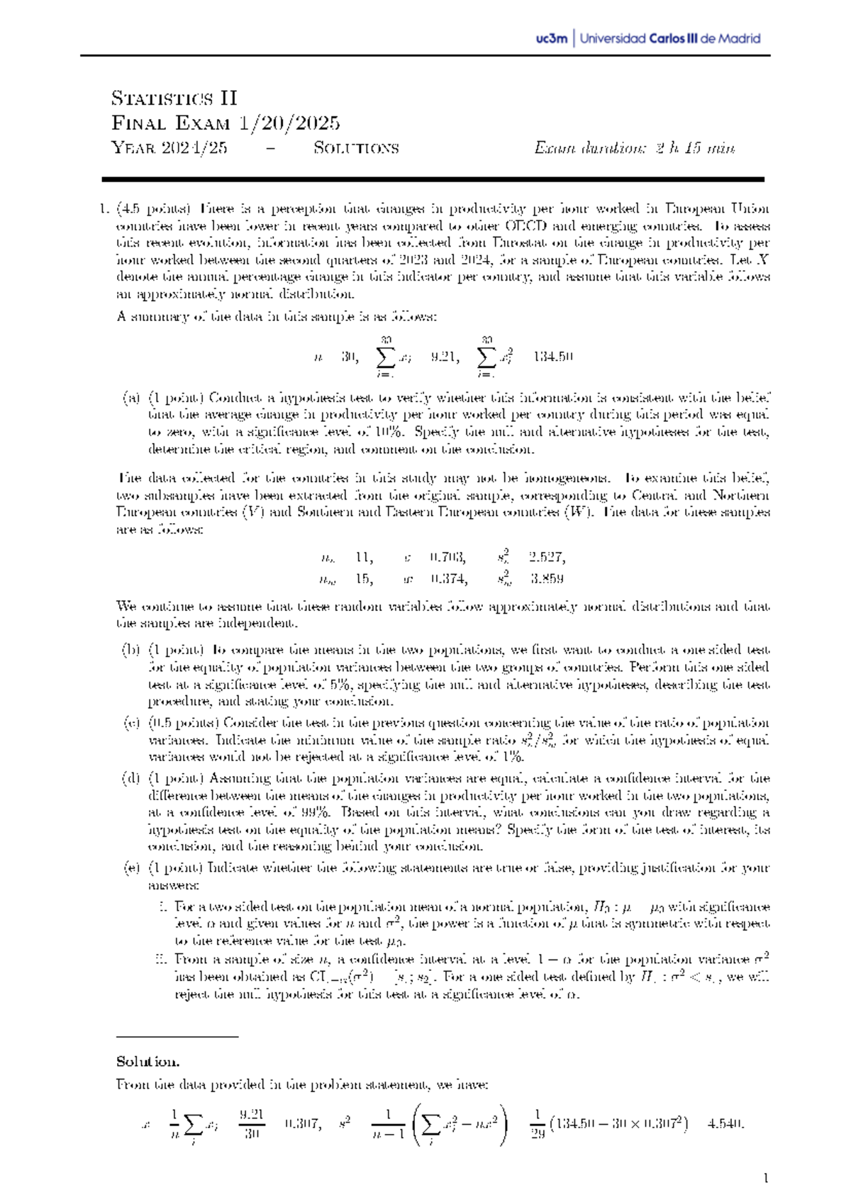Statistics II (Ex2501) Final Exam Year Solutions - Studocu