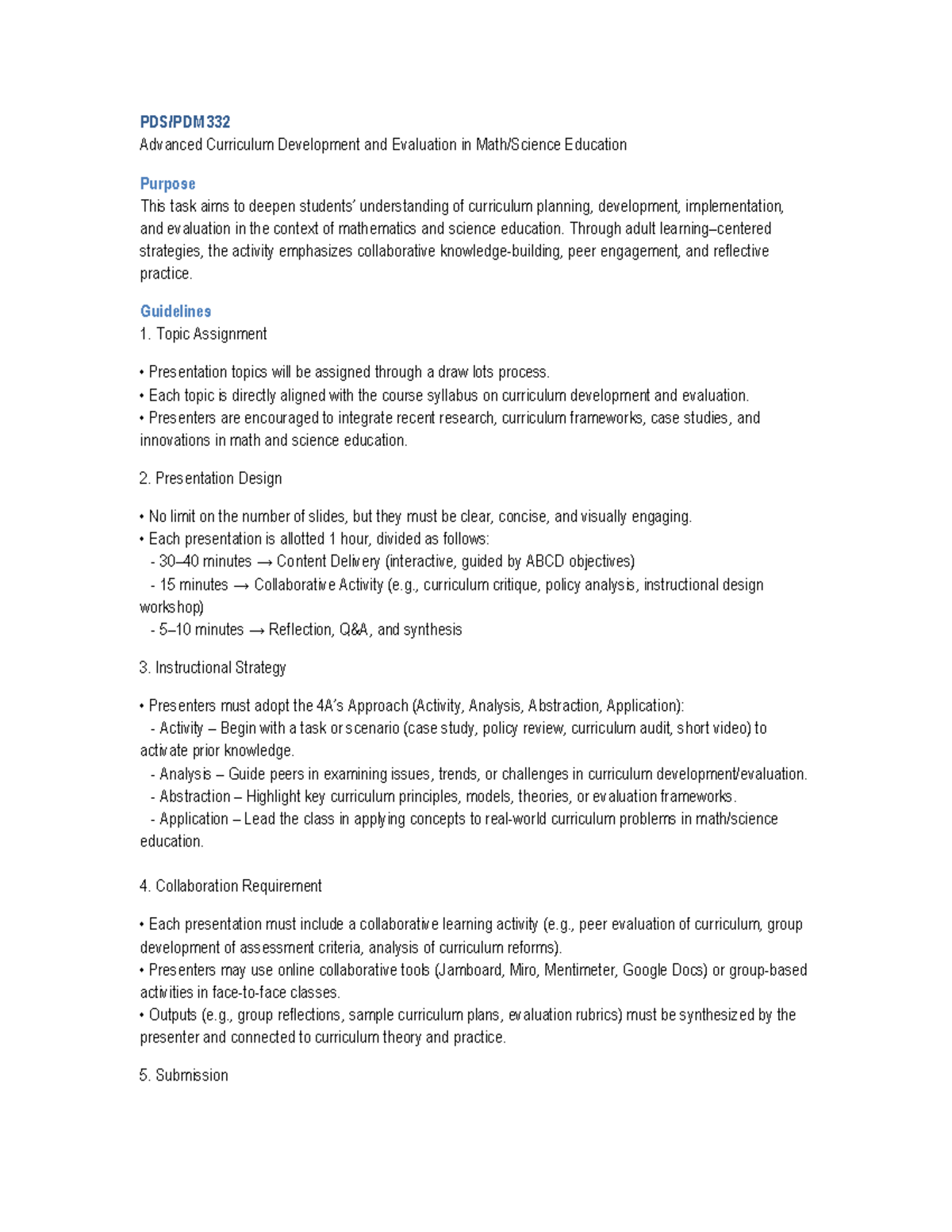 332 Advanced Curriculum Development Presentation Guidelines - Studocu