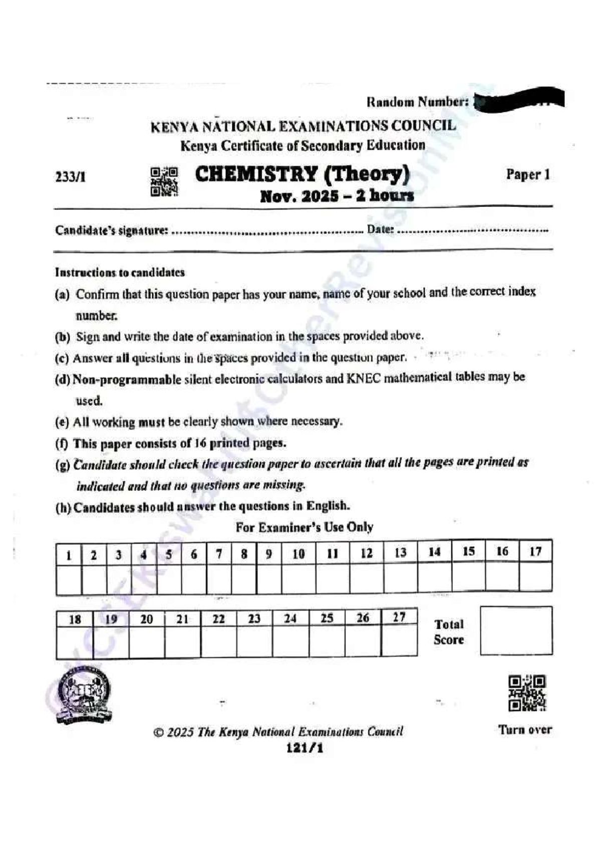 KENYA NATIONAL EXAMINATIONS COUNCIL Chemistry Revision Notes for KCSE ...