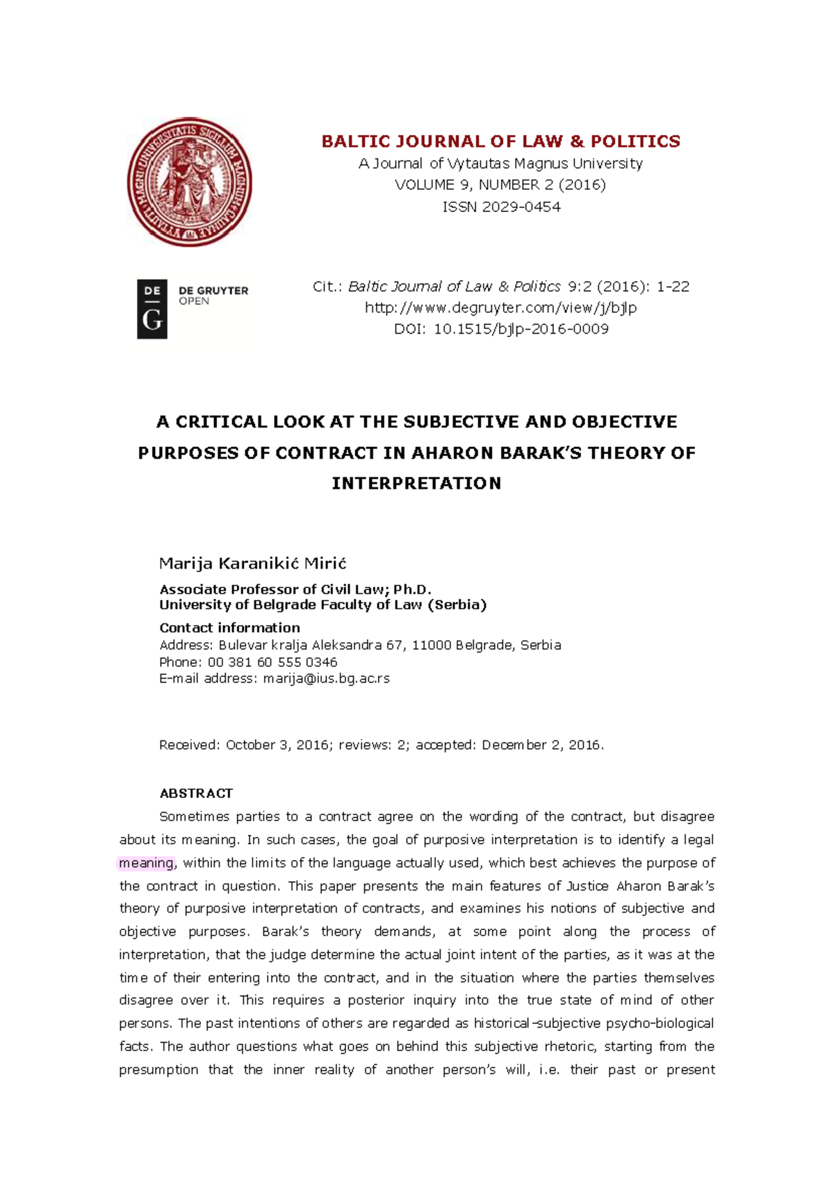 A Critical Analysis of Aharon Barak's Contract Interpretation Theory ...