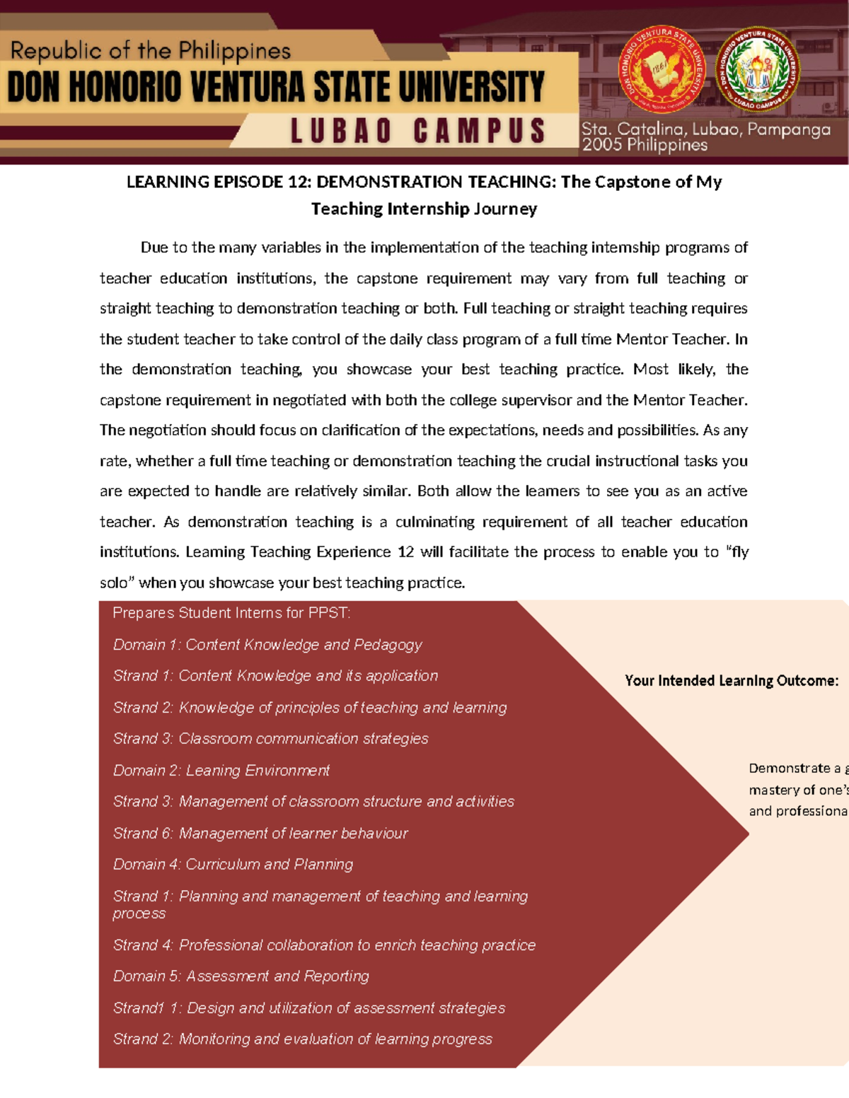 OJT-LE12 - My Demonstration Teaching Capstone Experience - Studocu