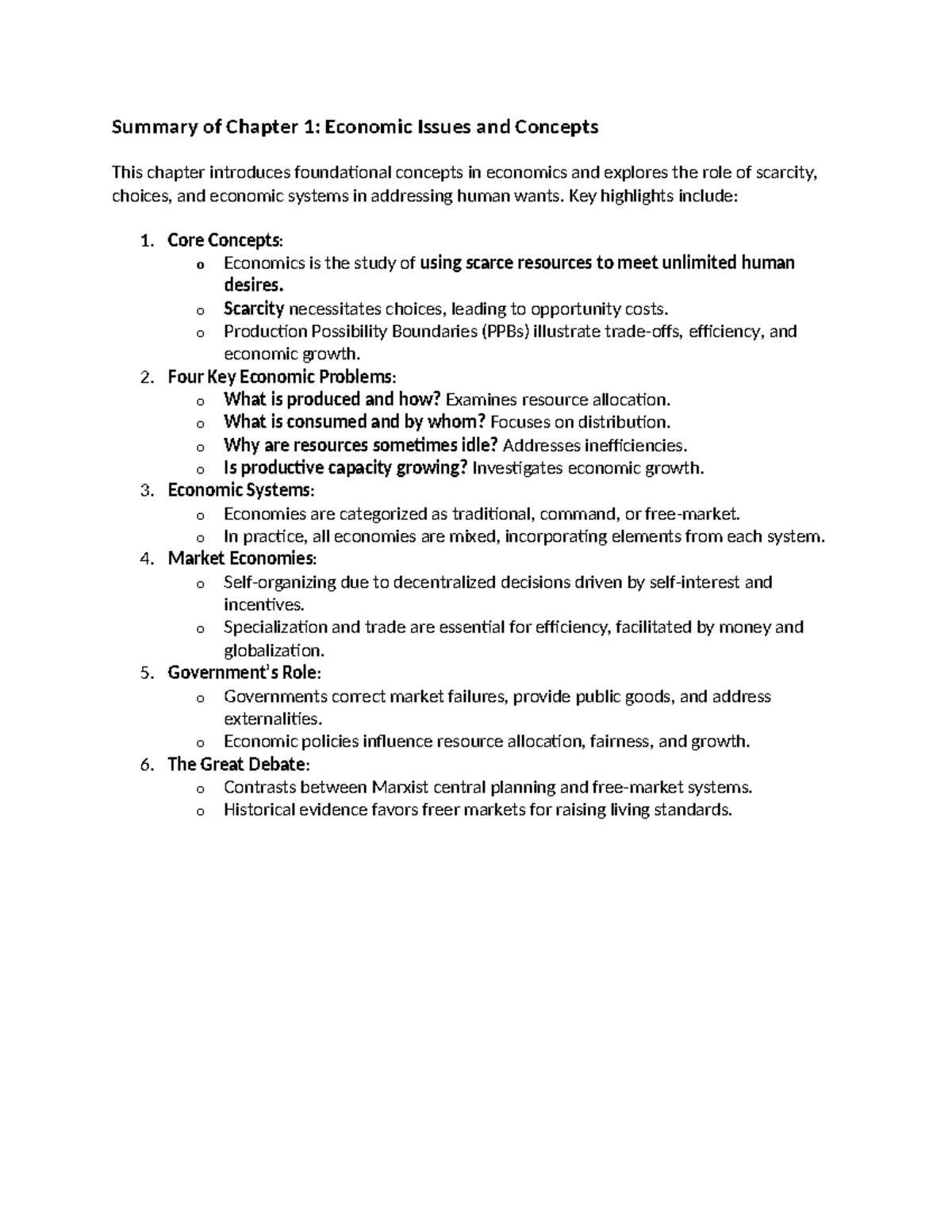 Econ 201 - Chapter 1 Summary: Economic Issues & Concepts - Studocu