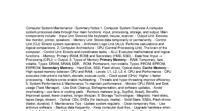 Computer System Maintenance Summary - Computer System Maintenance ...