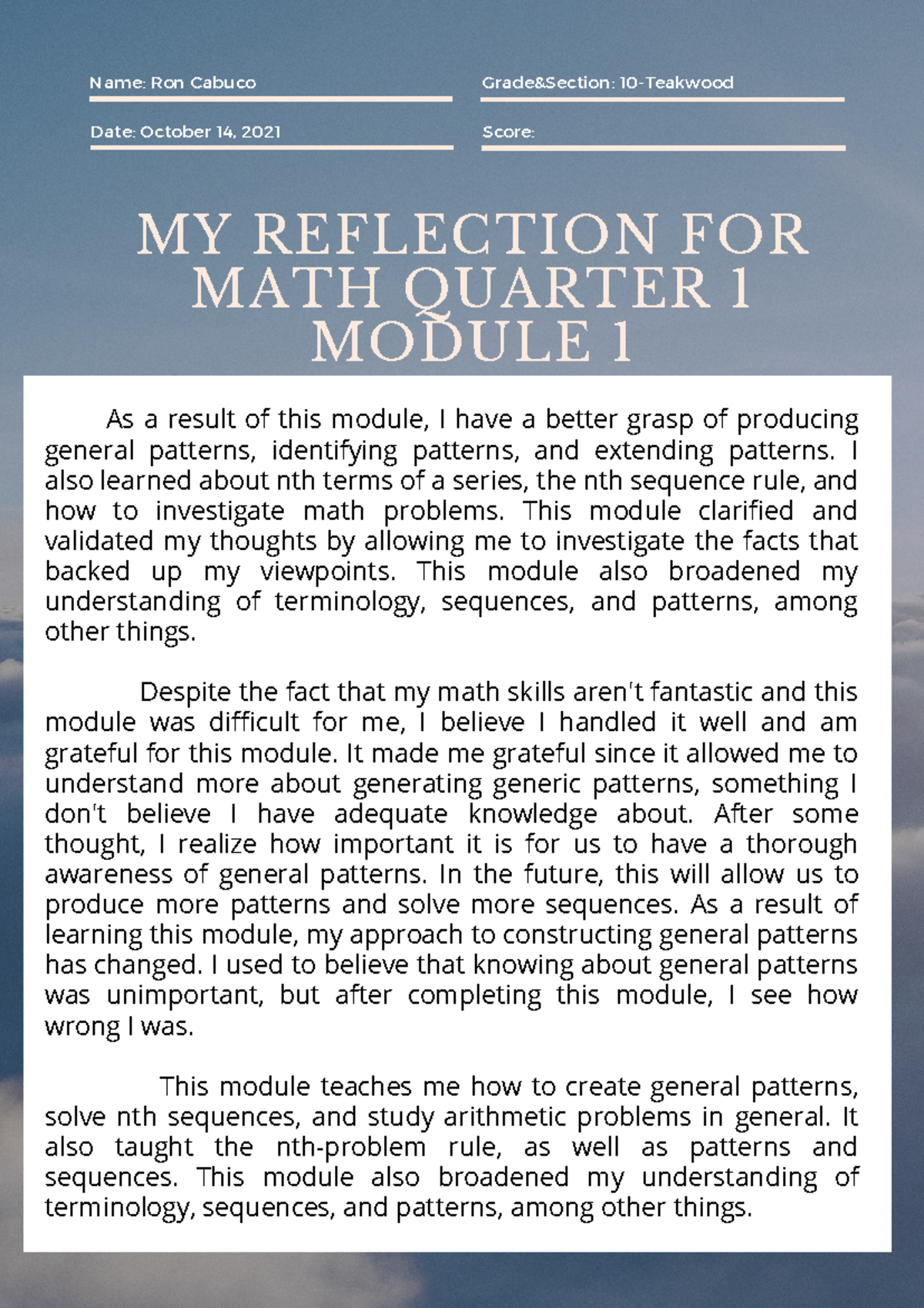 8My Reflection for Math Quarter 1 Module 1, 2, 3, 4, and 5 - Date ...