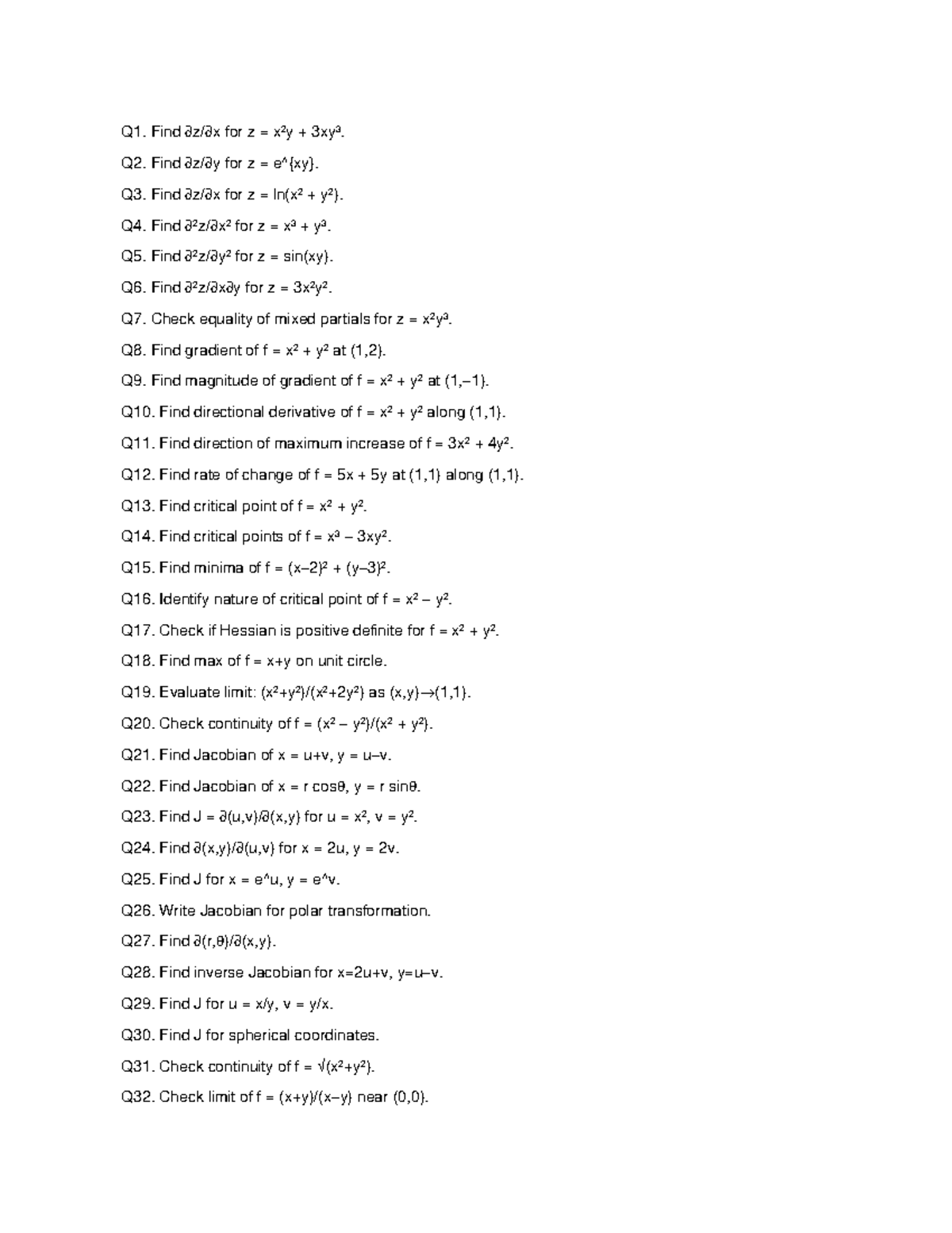 LPU Multivariate Calculus: 100 Questions & Solutions - Studocu