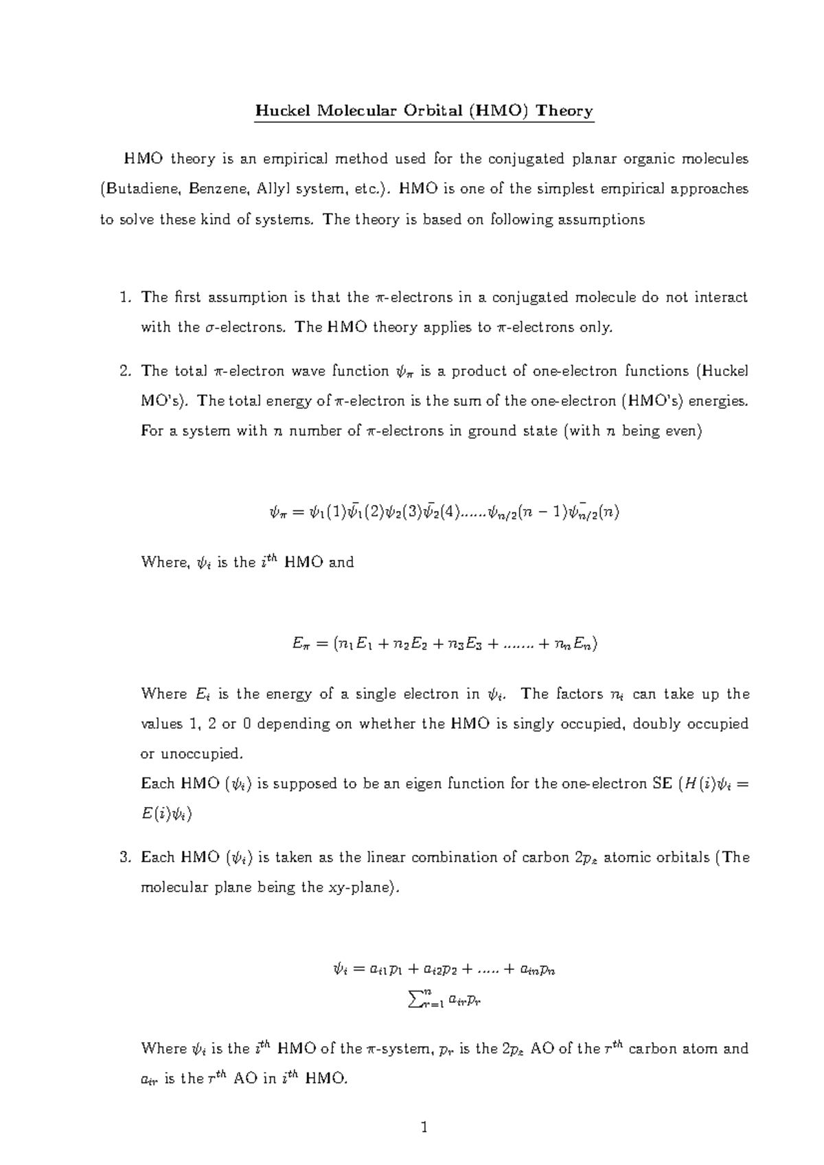 HMO Theory Notes: Understanding Huckel Molecular Orbitals in Chemistry ...