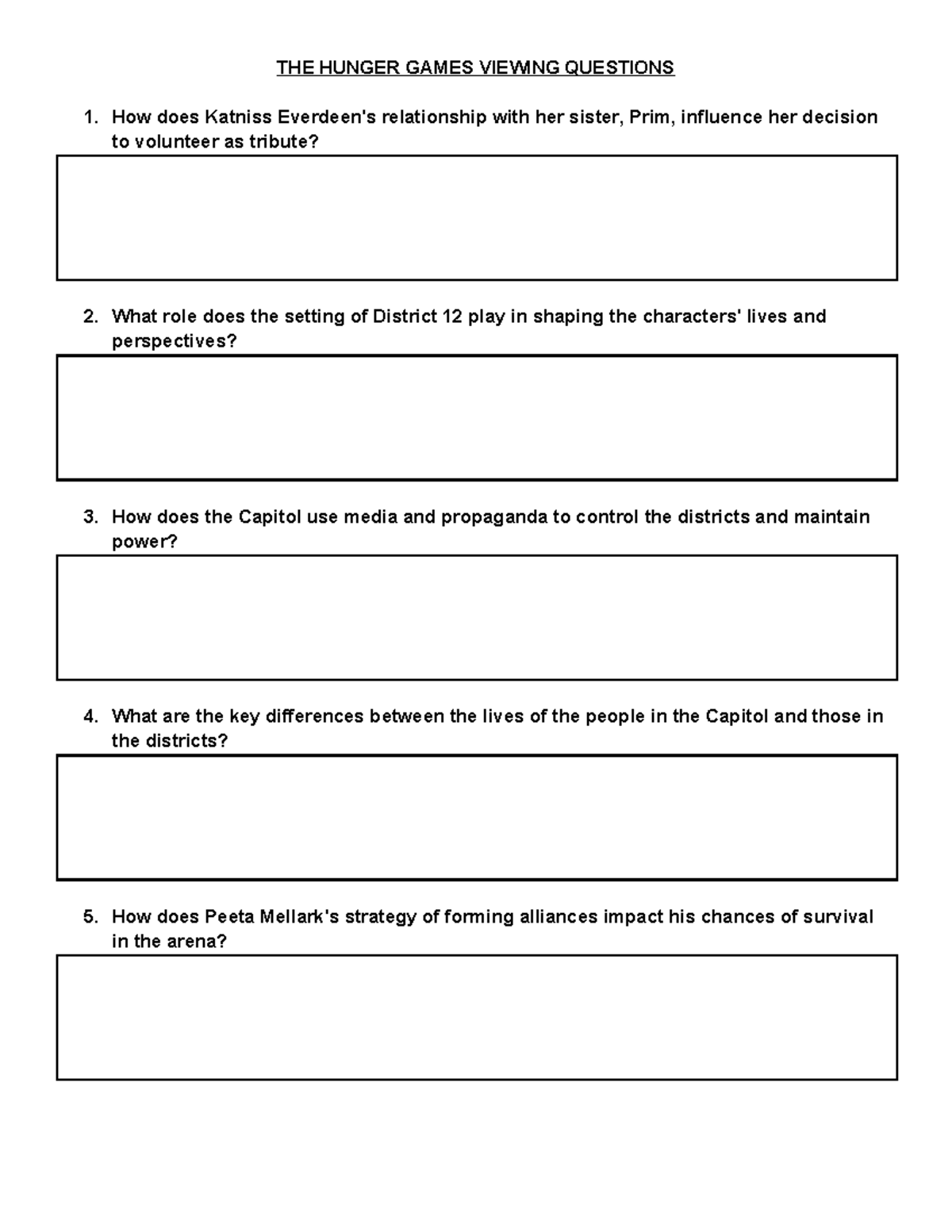 The Hunger Games (Viewing Questions) - THE HUNGER GAMES VIEWING ...