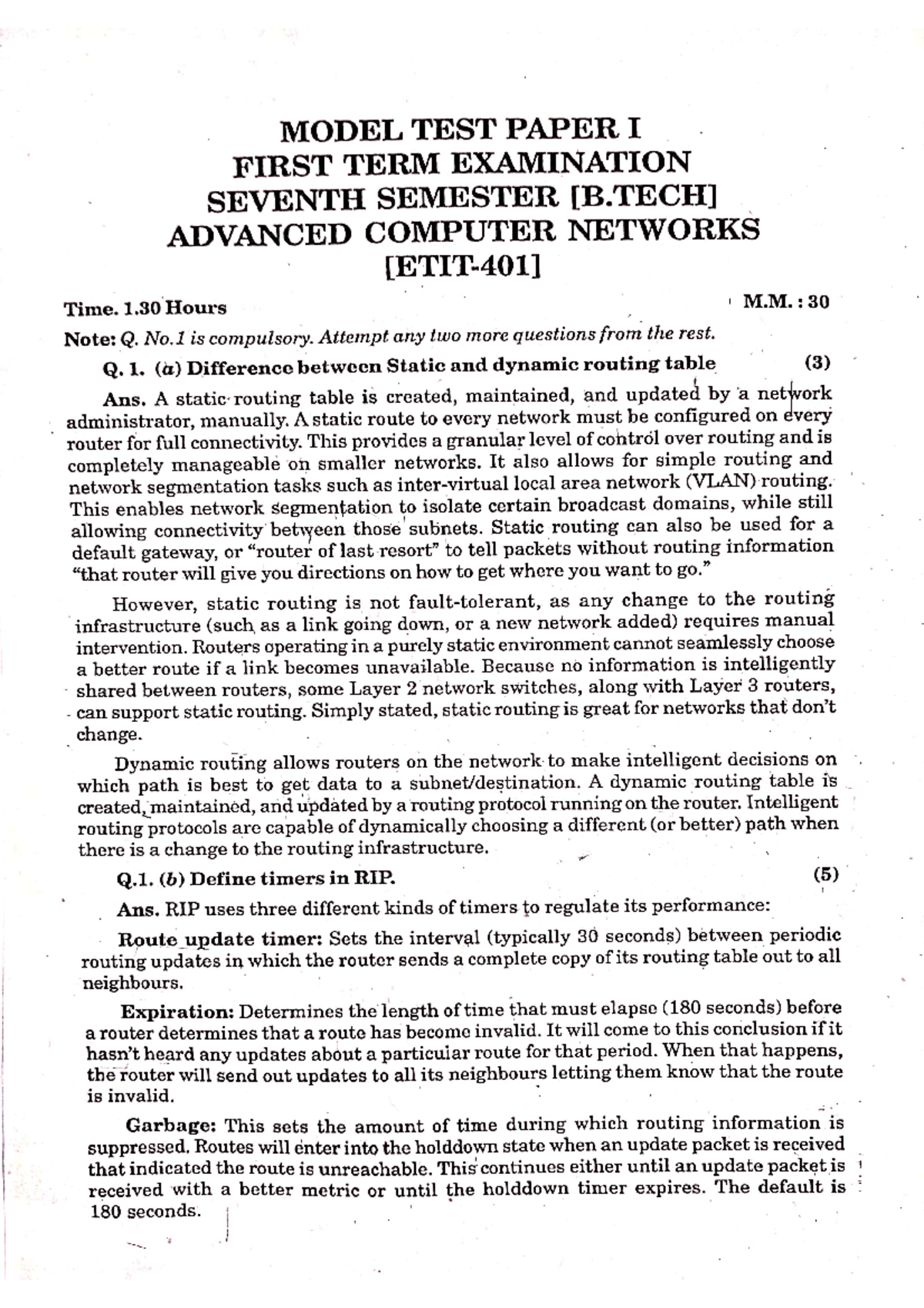 ACN - Sample Model Papers for Exam Preparation - Studocu