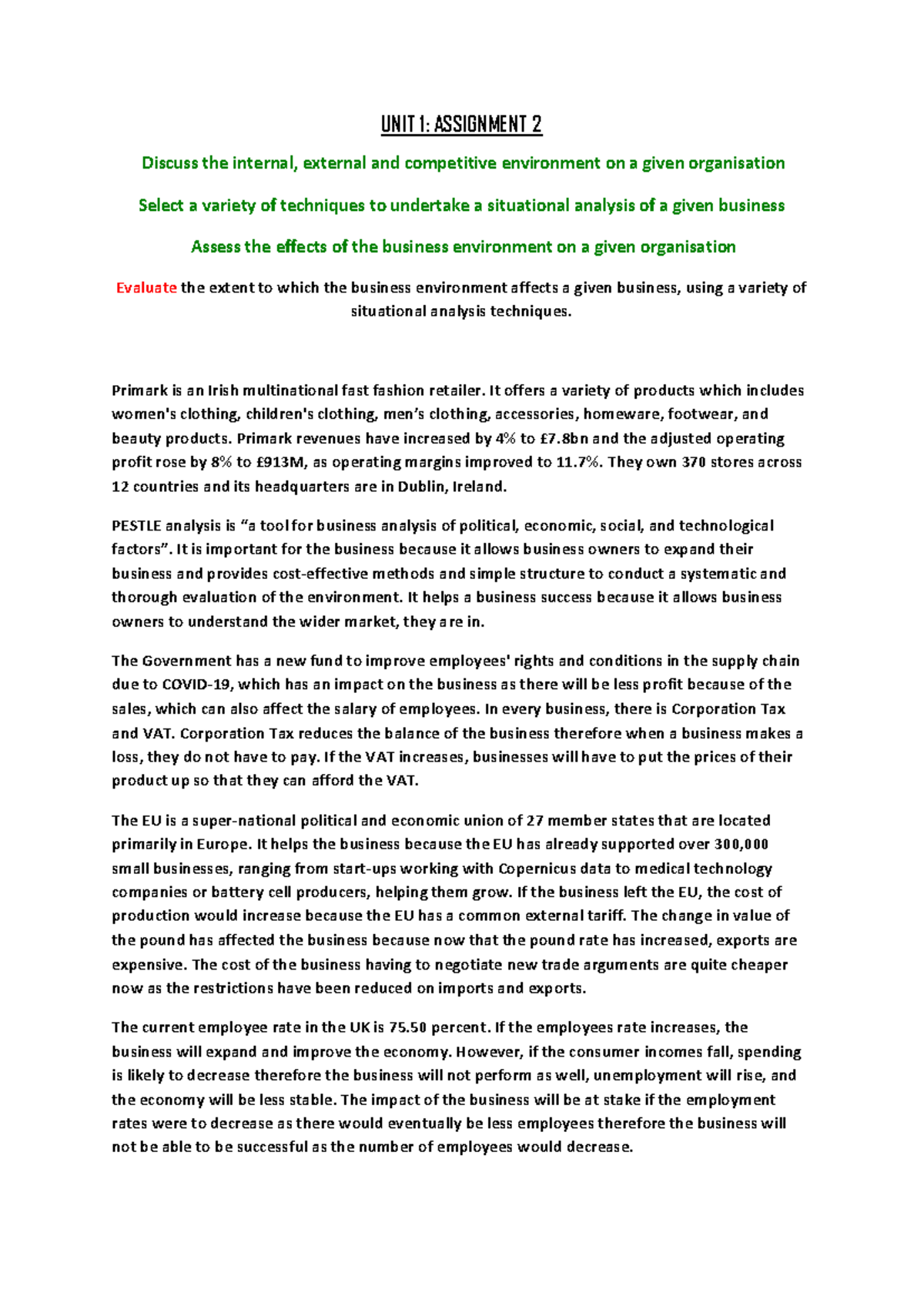 UNIT 1 Assignment 2: Business Environment & Situational Analysis of ...