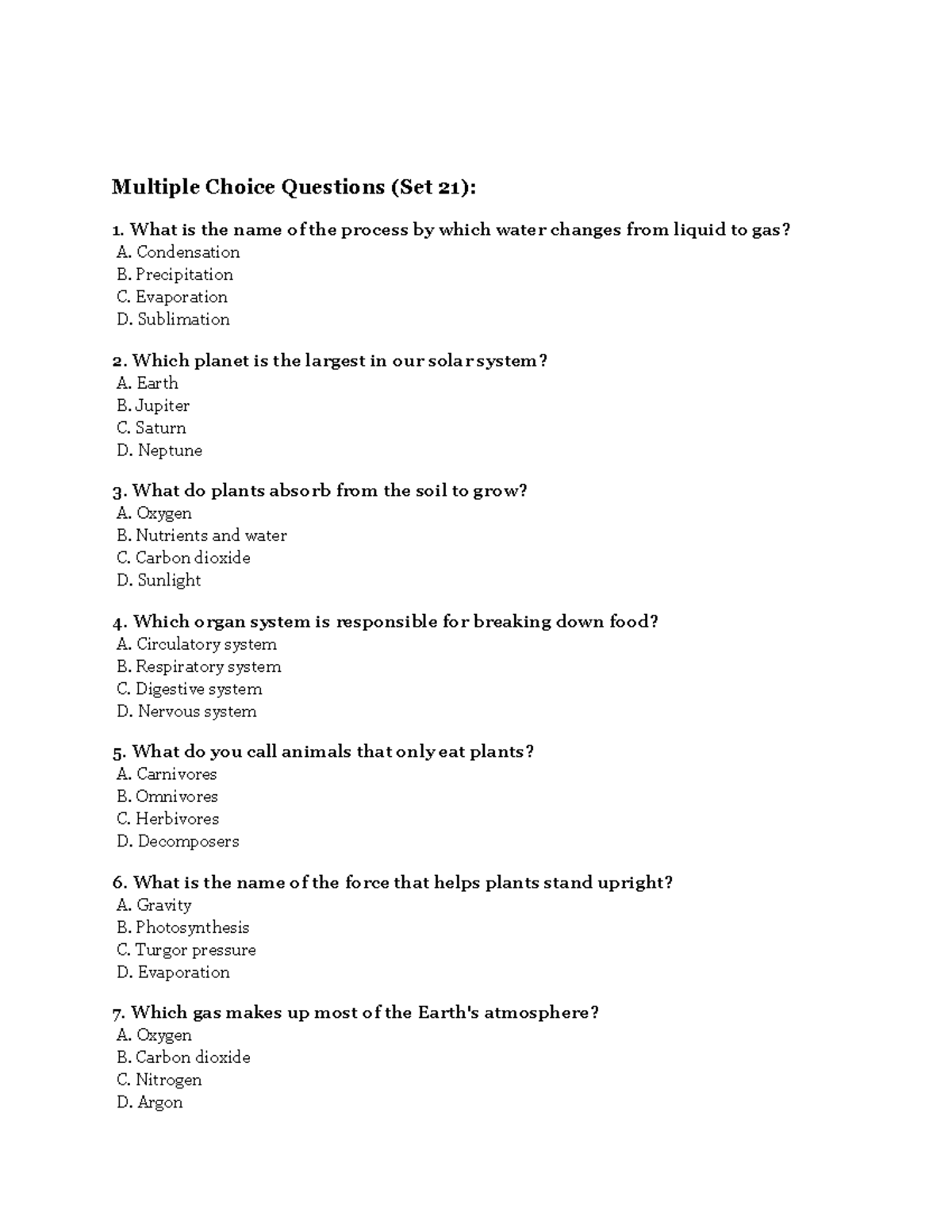 Multiple Choice Questions (Set 21) on Earth Processes and Biology - Studocu