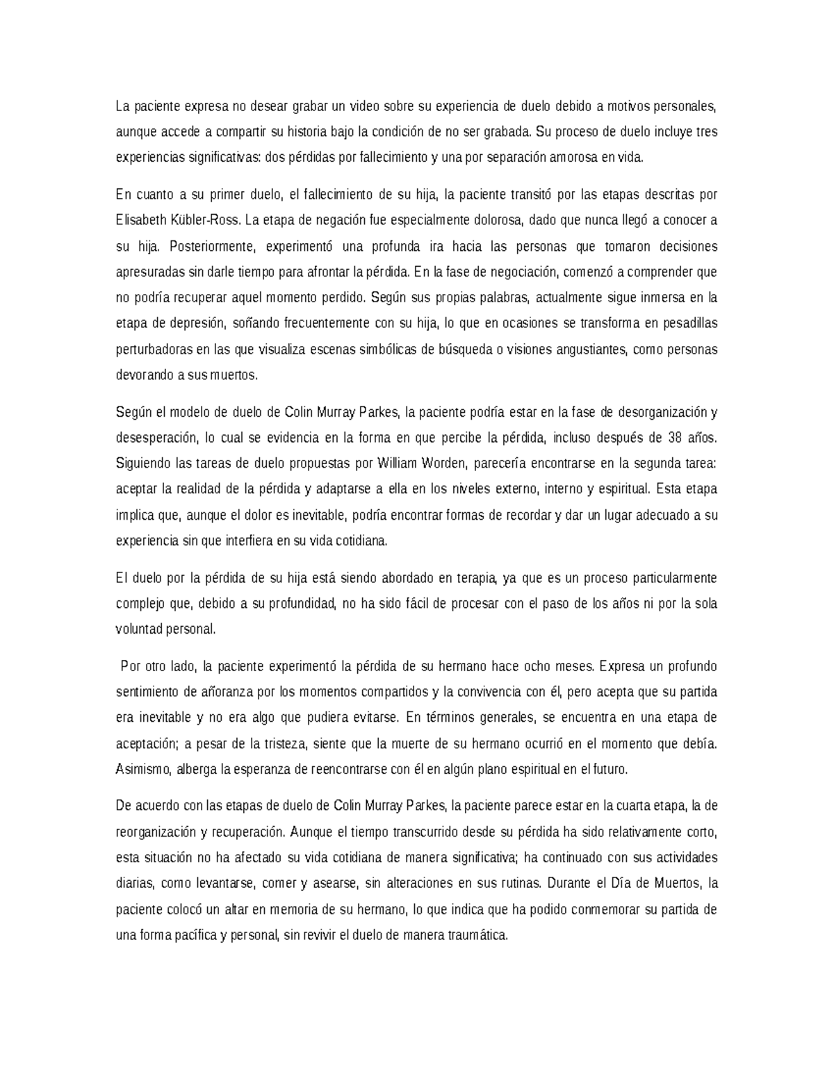 Duelo y Procesos de Pérdida: Reflexiones de una Paciente - Studocu