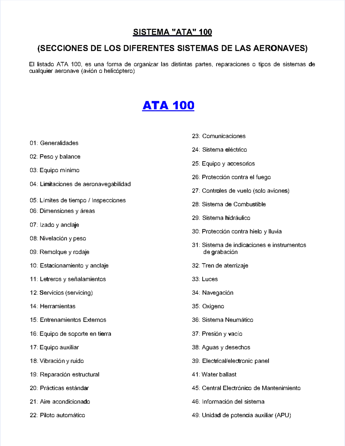 Ata 100 Secciones De Sistemas De Aeronaves Material De Apoyo Studocu