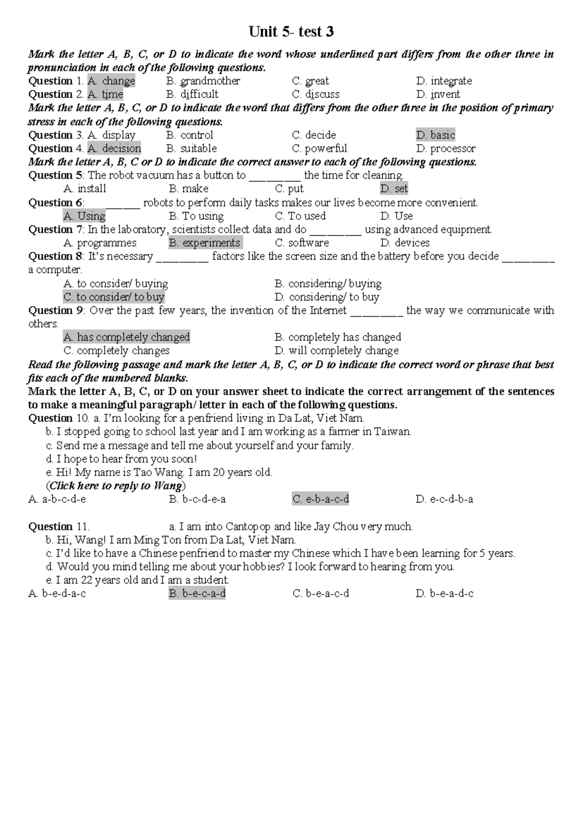 Bộ Test theo form 2025 - Anh 10 Global Success Grade 10 - Unit 5 - Test ...