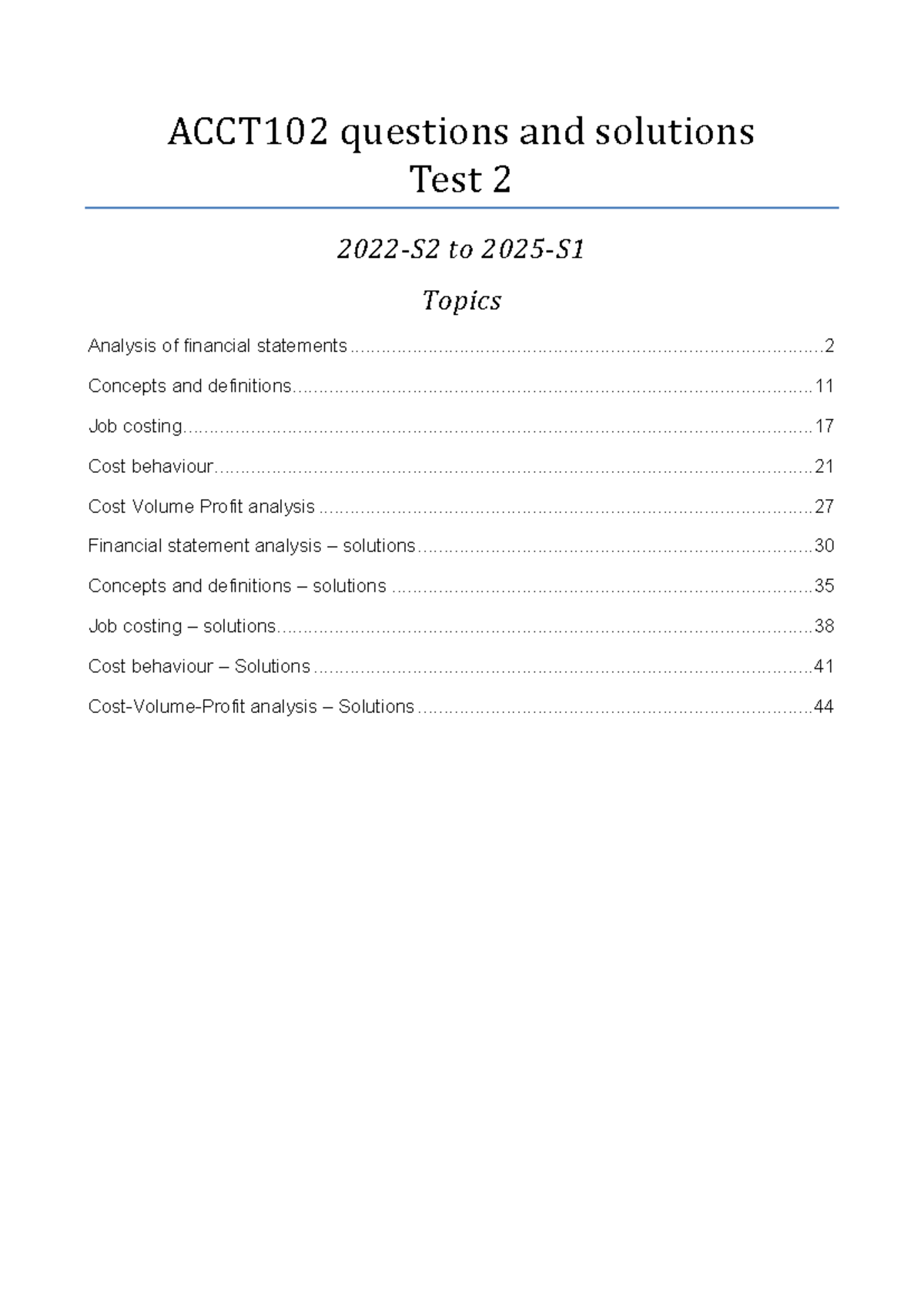 ACCT102 Test 2: Financial Statement Analysis & Costing Solutions - Studocu