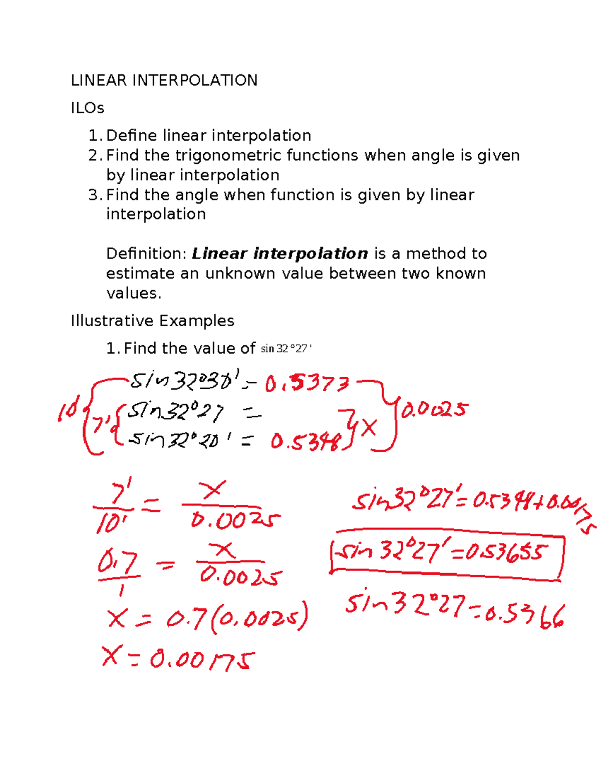 Linear Interpolation BSE 2DA - LINEAR INTERPOLATION ILOs 1. Define ...