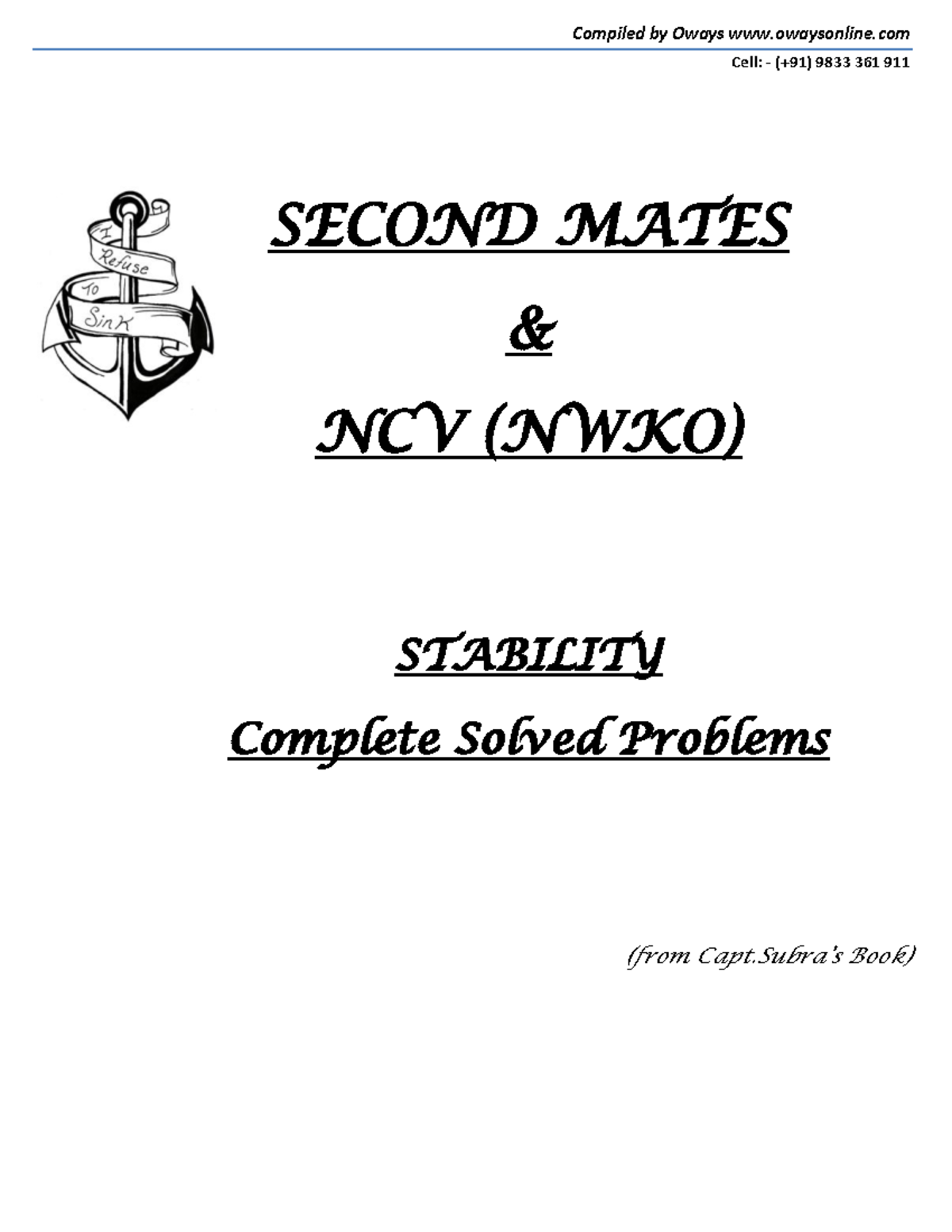 Stability Complete Solved from Capt. Subra's Text book 1 - Ship ...