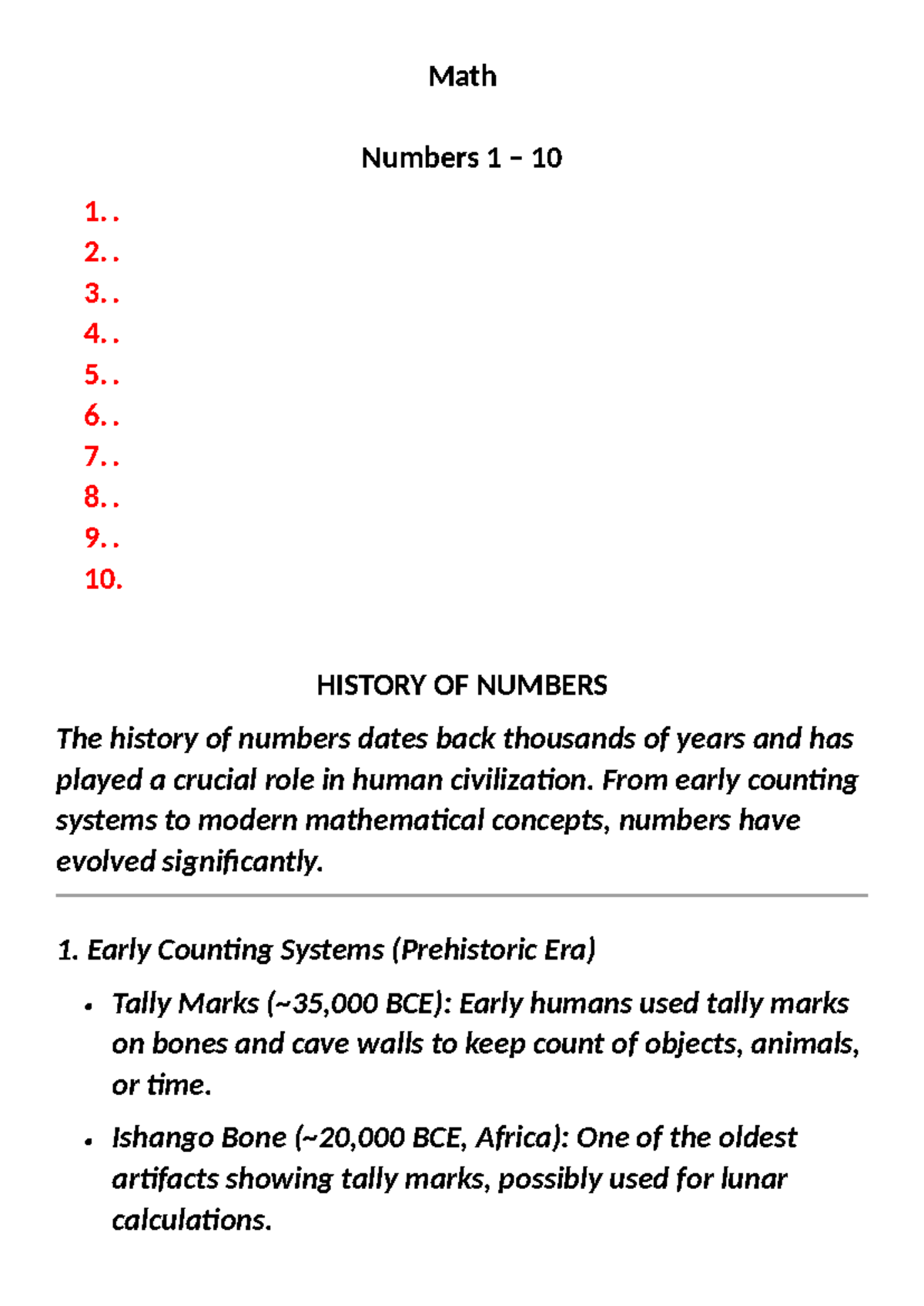 History OF Numbers, ITS Eveolution, AND Examples - Math Numbers 1 – 10 ...