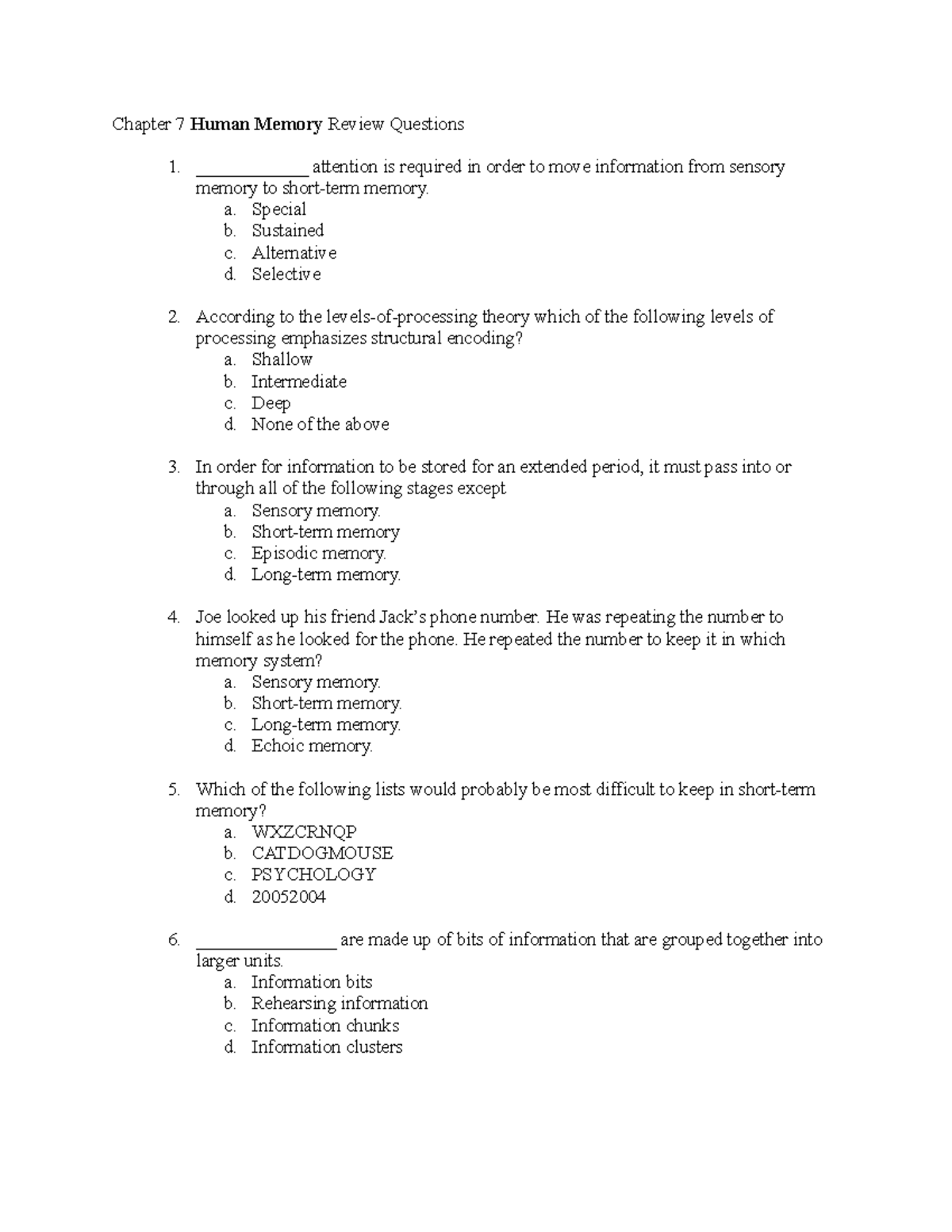Chapter 7: Human Memory Review Questions & Answers (PSY 101) - Studocu