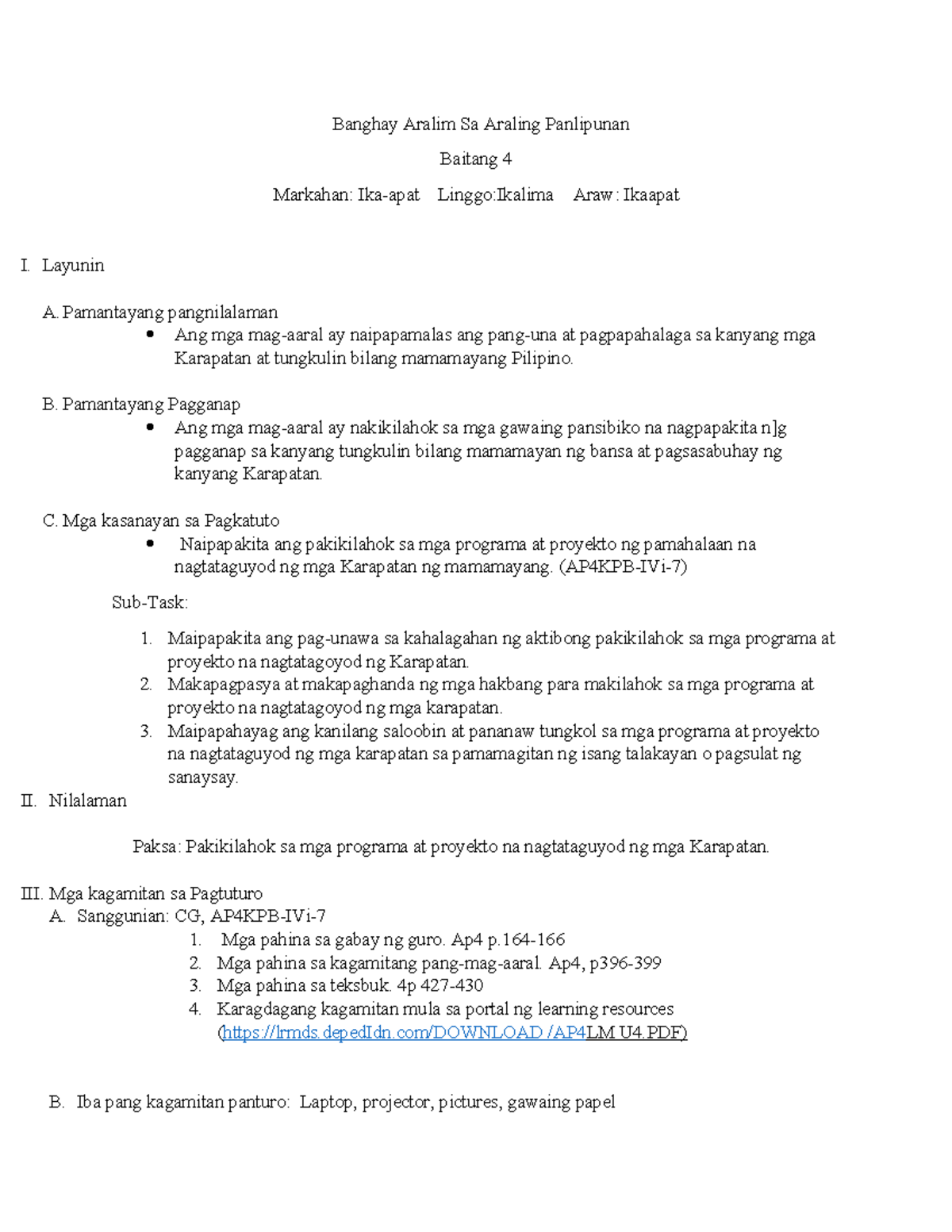 Banghay Aralim Sa Araling Panlipunan 1 - Banghay Aralim Sa Araling ...