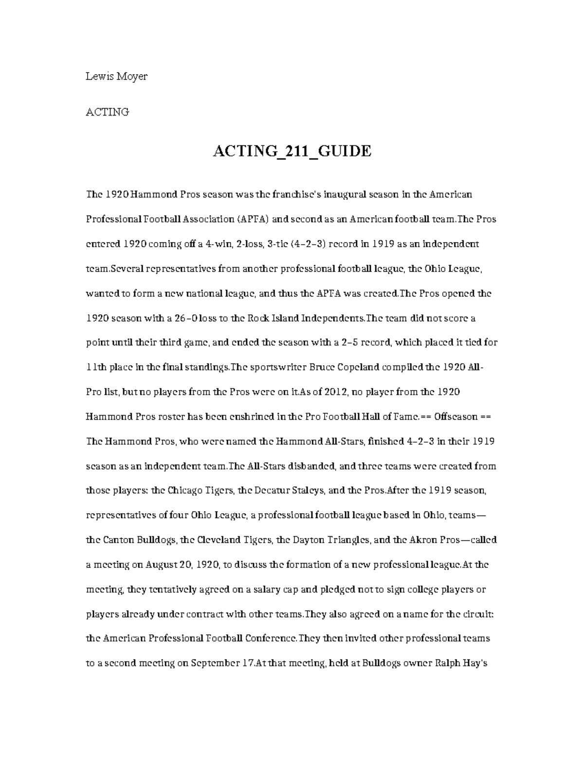 Acting 211 Guide* - Lewis Moyer ACTING ACTING_211_GUIDE The 1920 ...