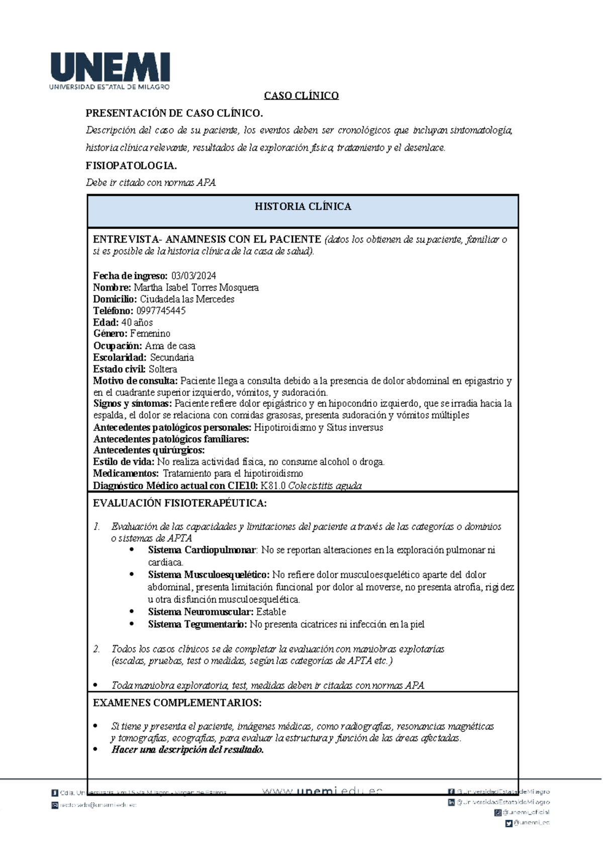 CASO CLÍNICO: Evaluación y Tratamiento de Colecistitis Aguda (CIE10 K81 ...