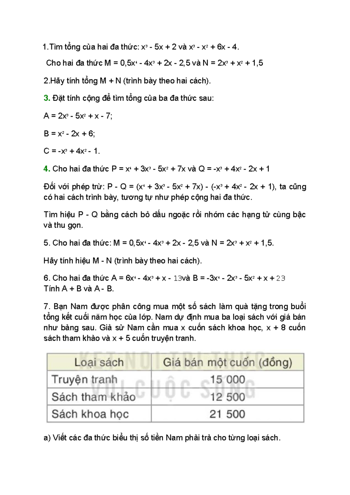 Bài tập cộng trừ đa thức một biến - MATH101 - Studocu