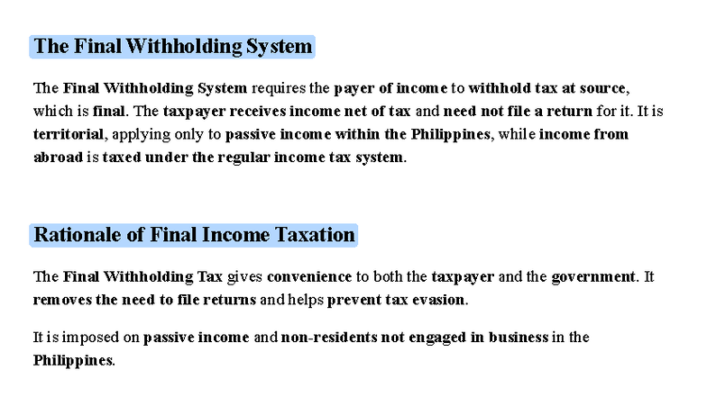 CHAP 5: Final Withholding Tax System Overview and Implications - Studocu