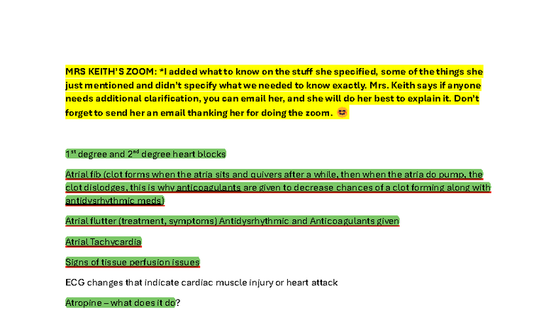 MRS KEITH'S ZOOM NOTES: Key Cardiac Concepts & Study Tips - Studocu